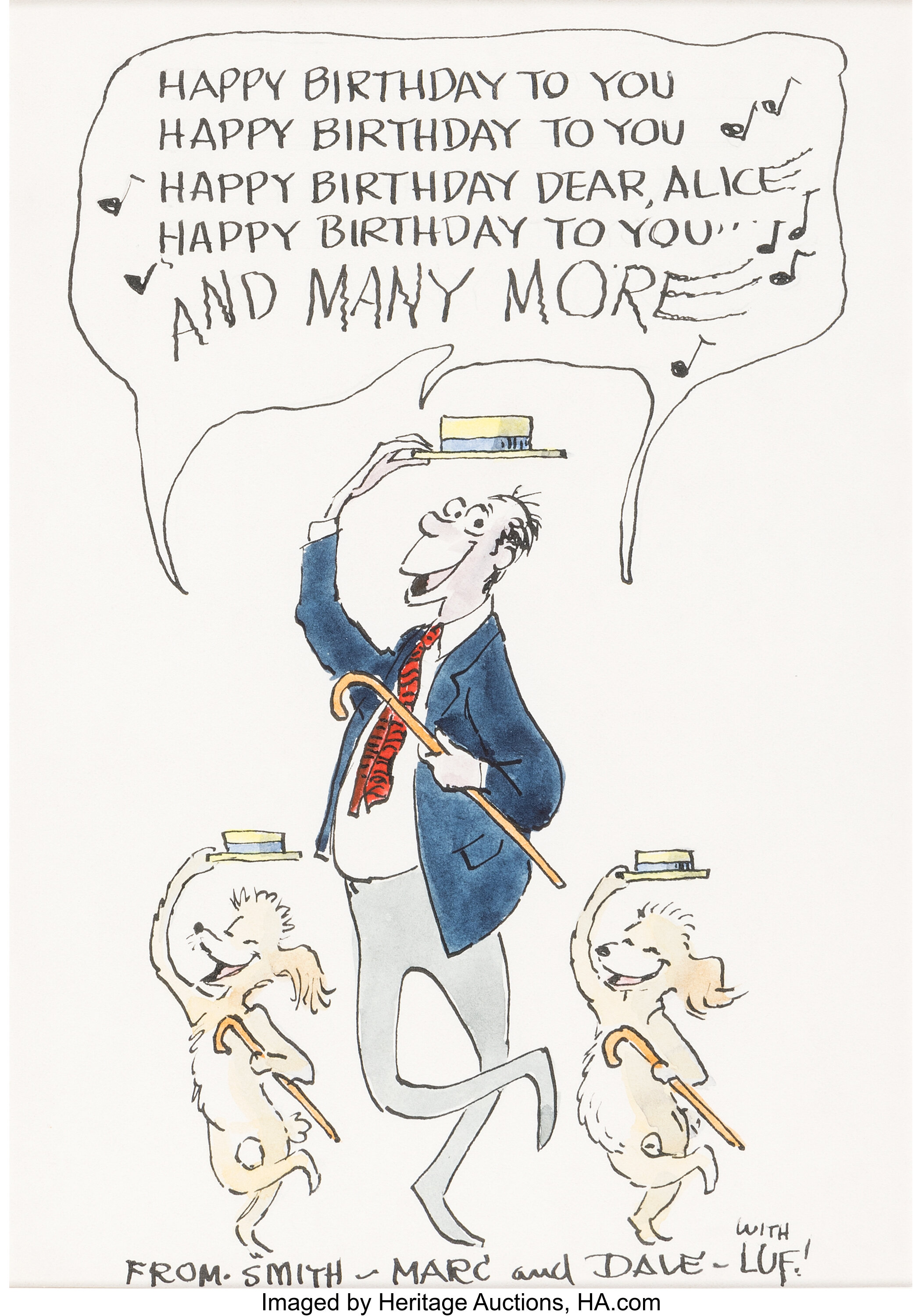 Birthday Card from Marc Davis to Alice Davis Original Art Gouache | Lot ...
