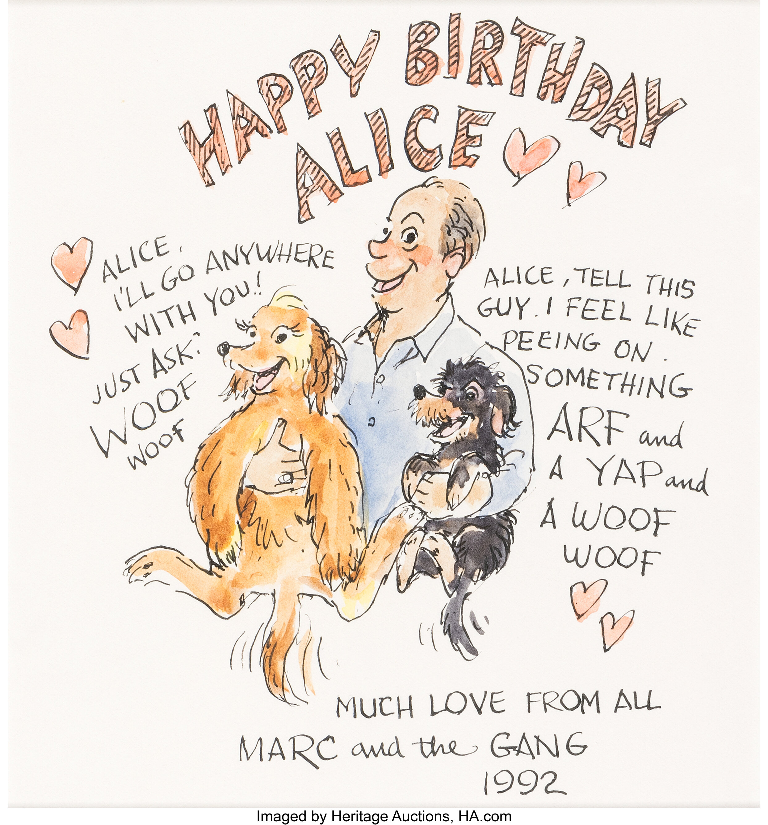 Birthday Card from Marc Davis to Alice Davis Original Art Gouache | Lot ...