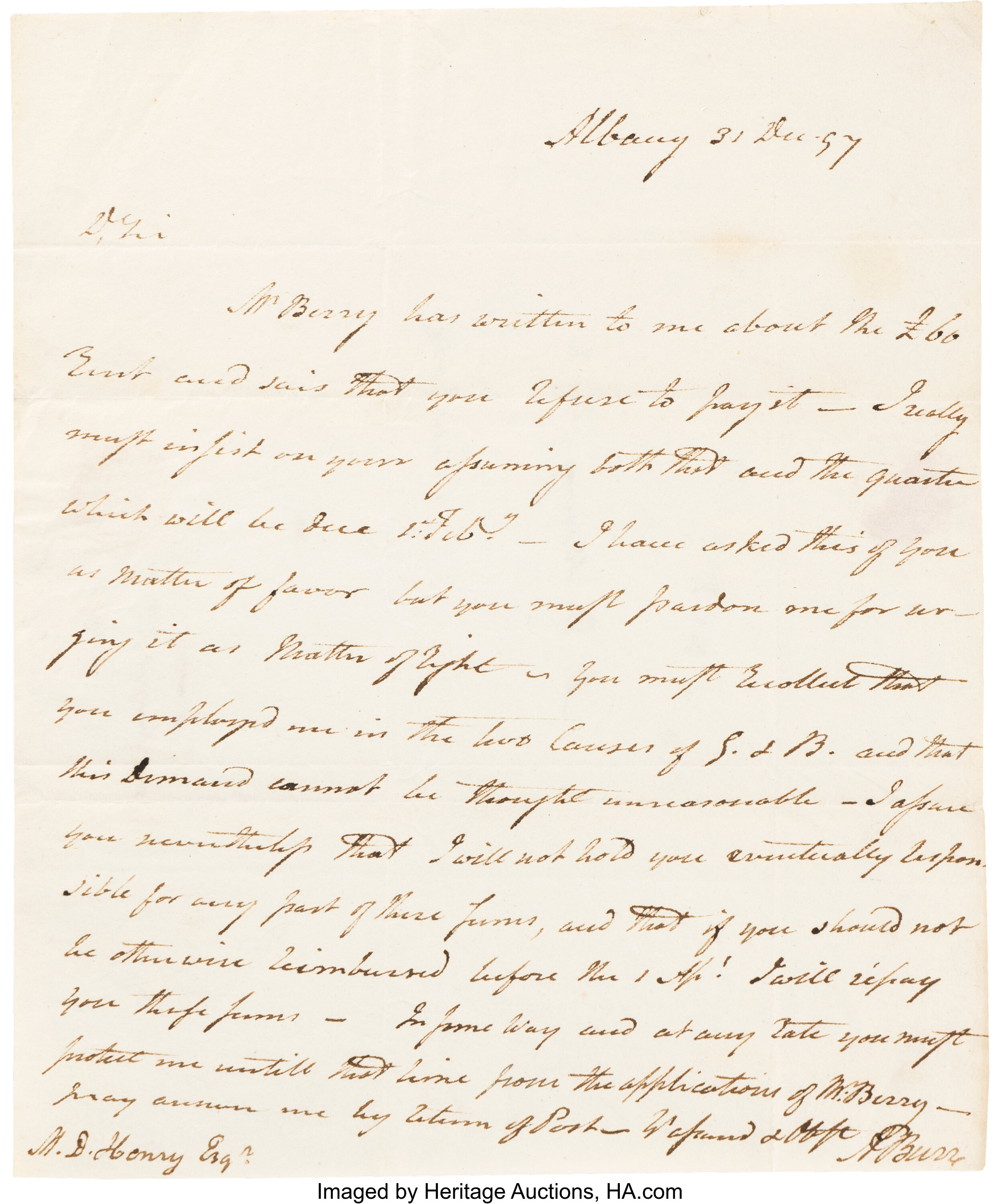 Aaron Burr Autograph Letter Signed. ... Autographs Statesmen | Lot ...