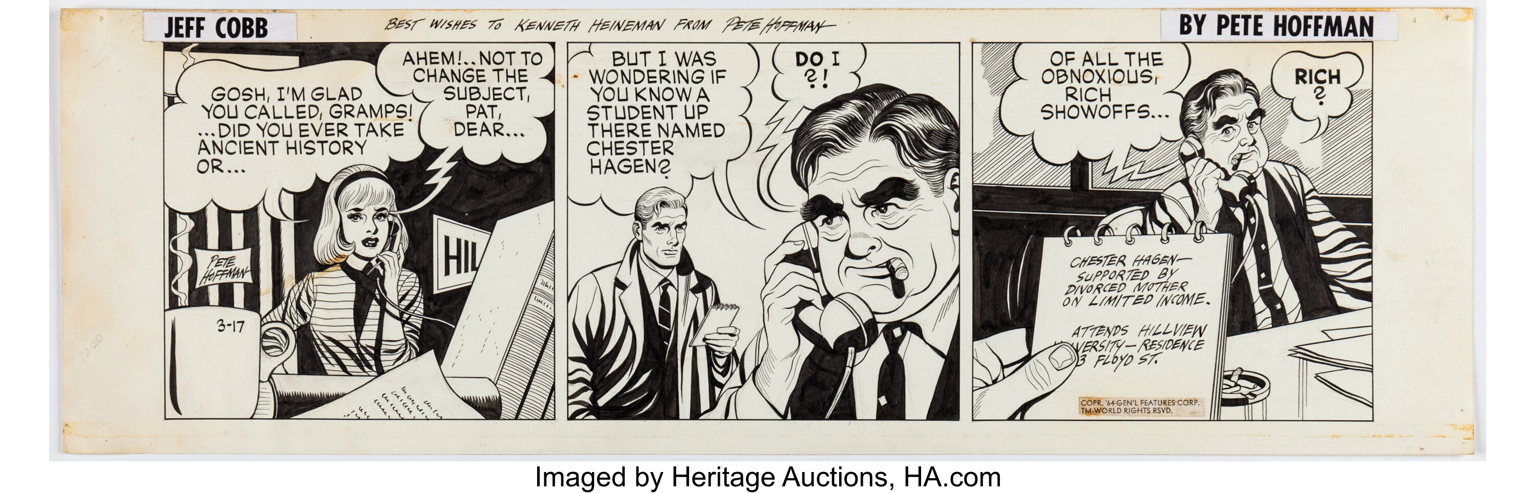 Pete Hoffman Jeff Cobb Daily Comic Strip Original Art dated 3-17-64 ...