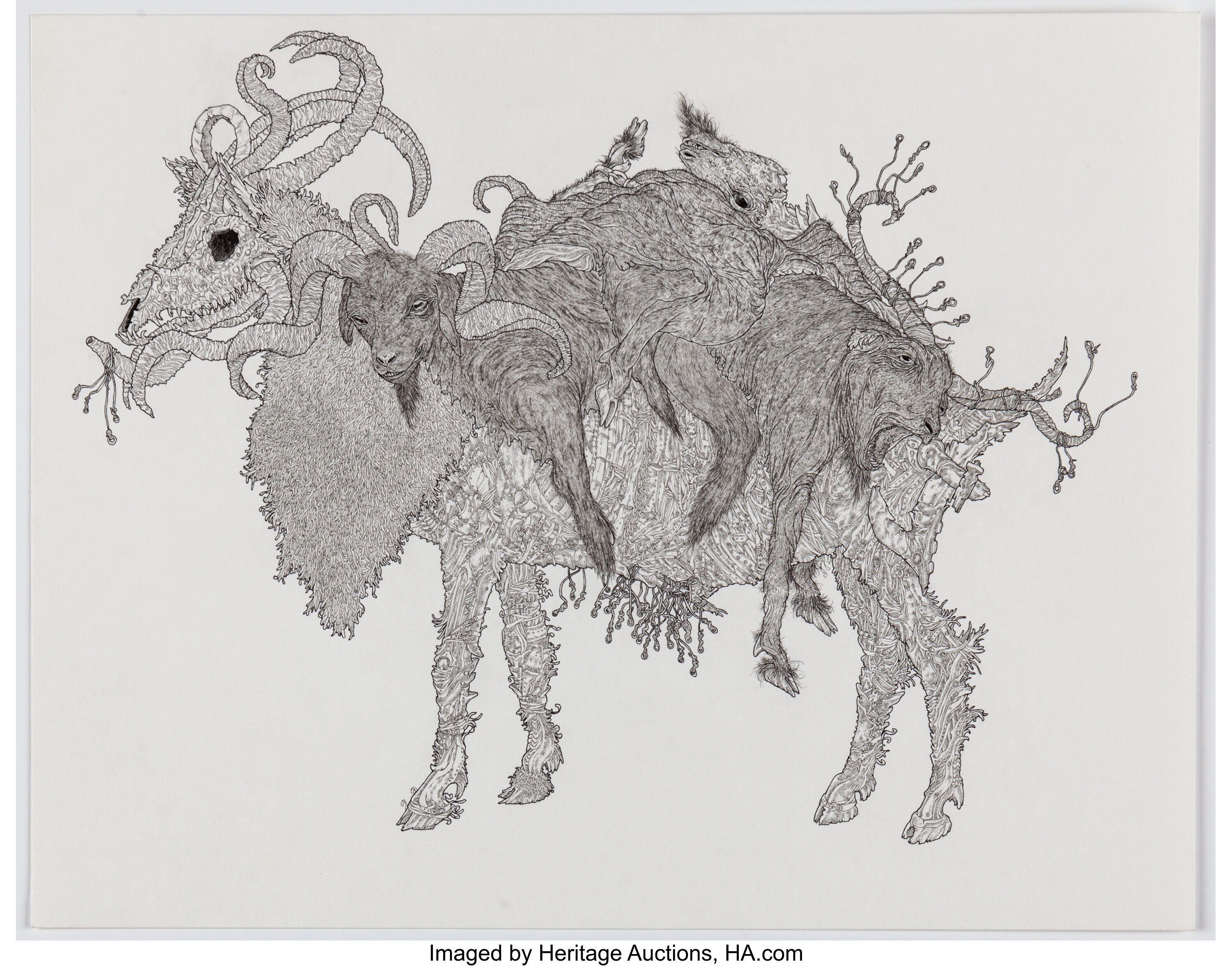 Jacob Wiebe - Goats Surreal Illustration Original Art (2015).... | Lot ...