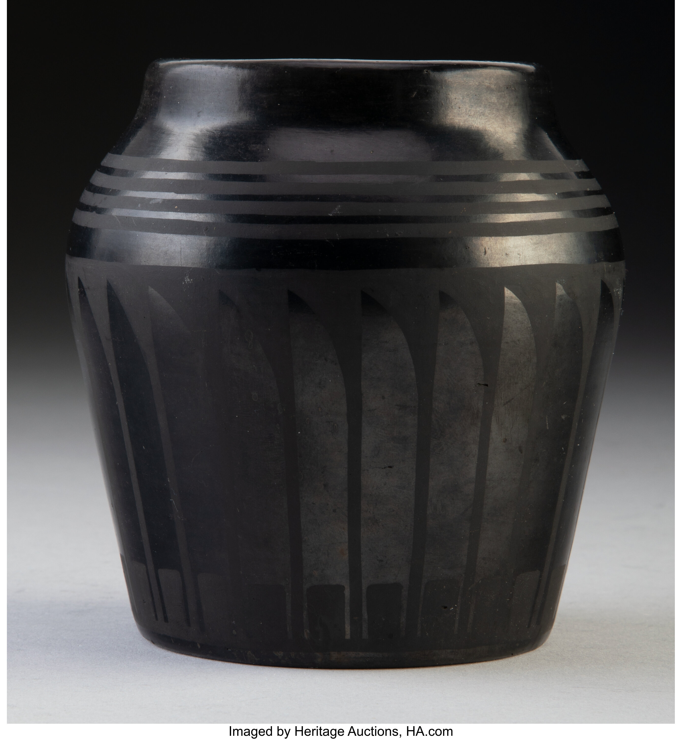 Maria and Julian Martinez Blackware Feather Vase, circa 1930. | Lot ...