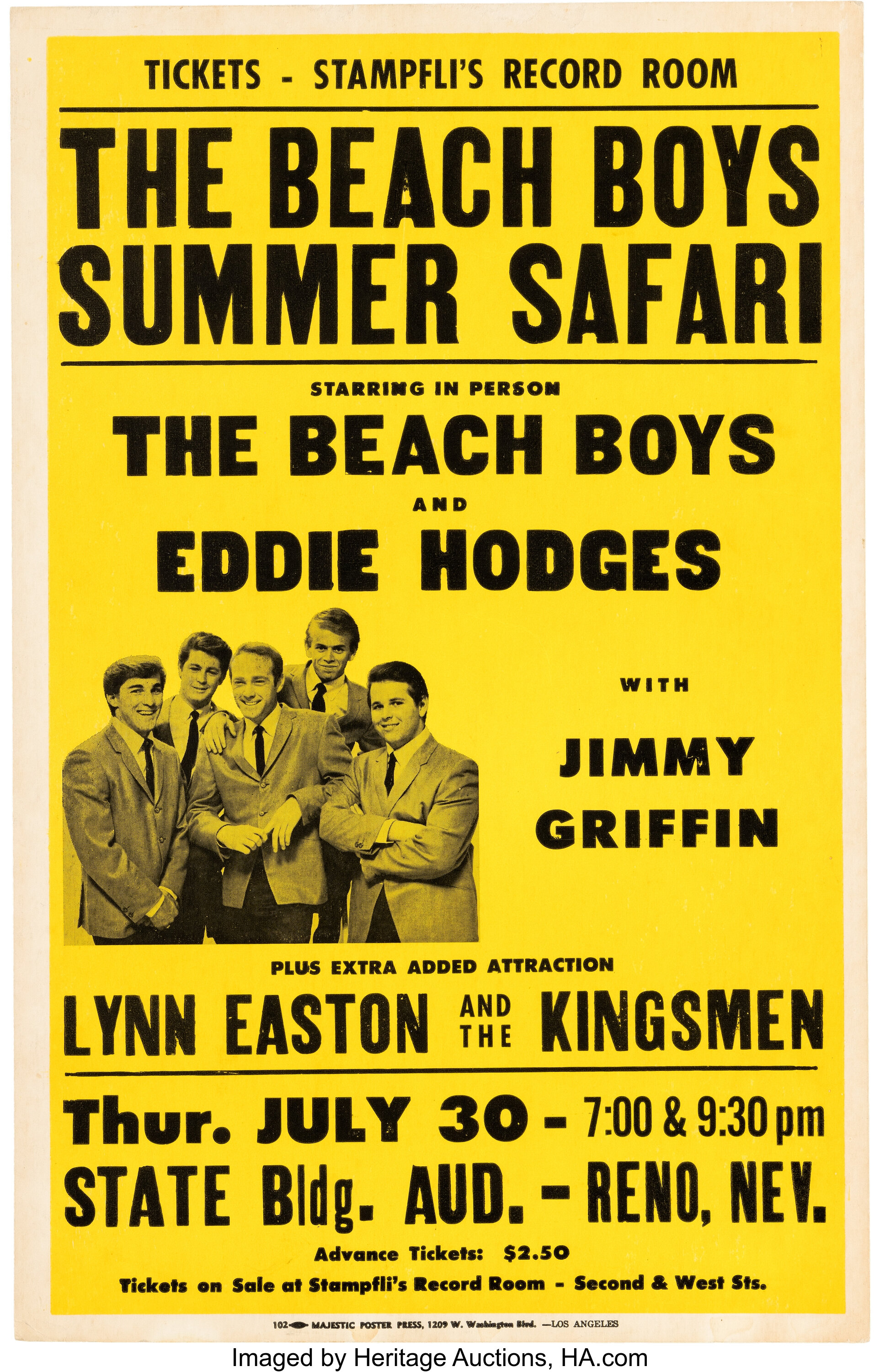 The Beach Boys 1964 Reno, Nevada "Summer Safari" Concert Poster. | Lot ...