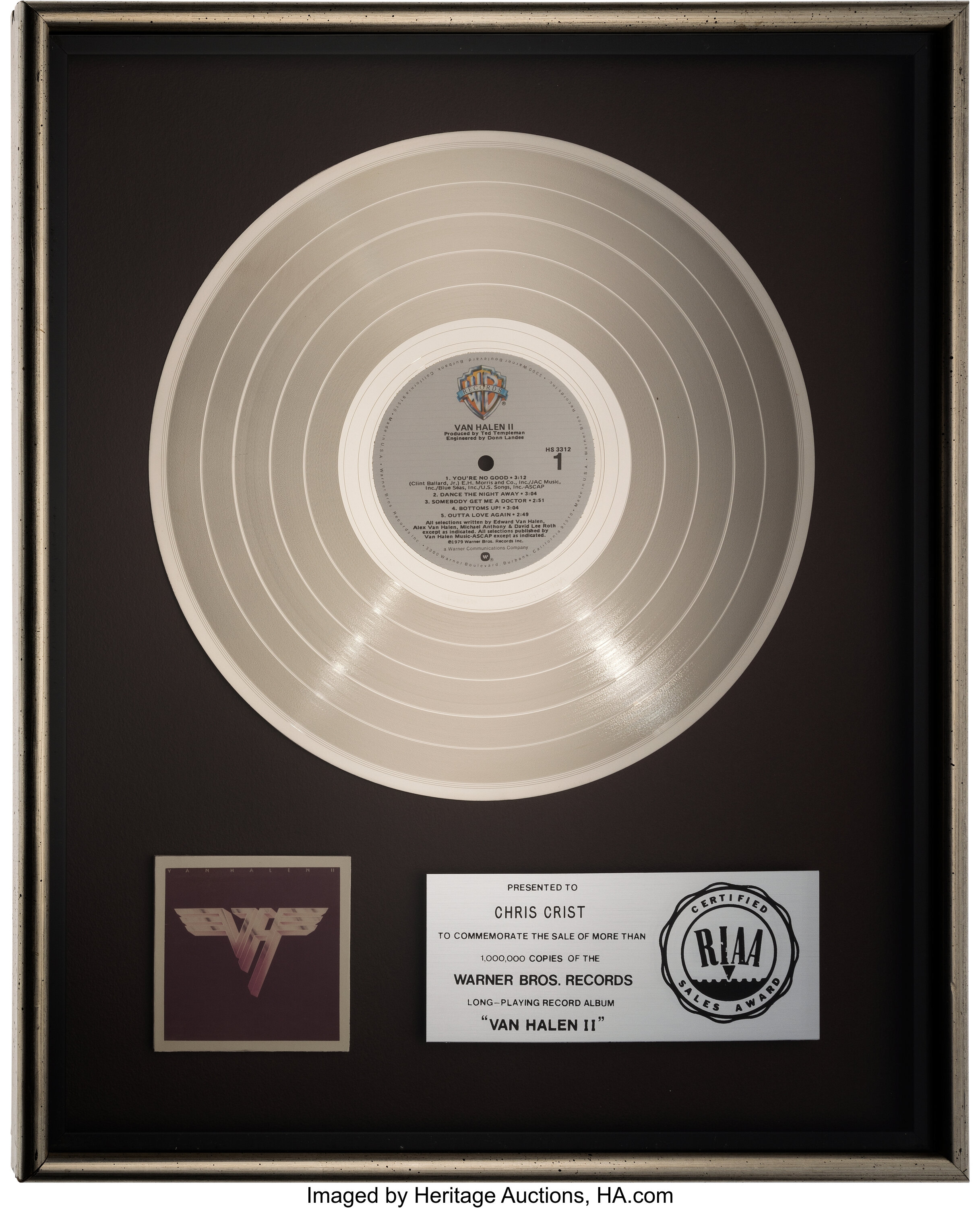 Van Halen II RIAA Platinum Sales Award. ... Music Memorabilia | Lot ...