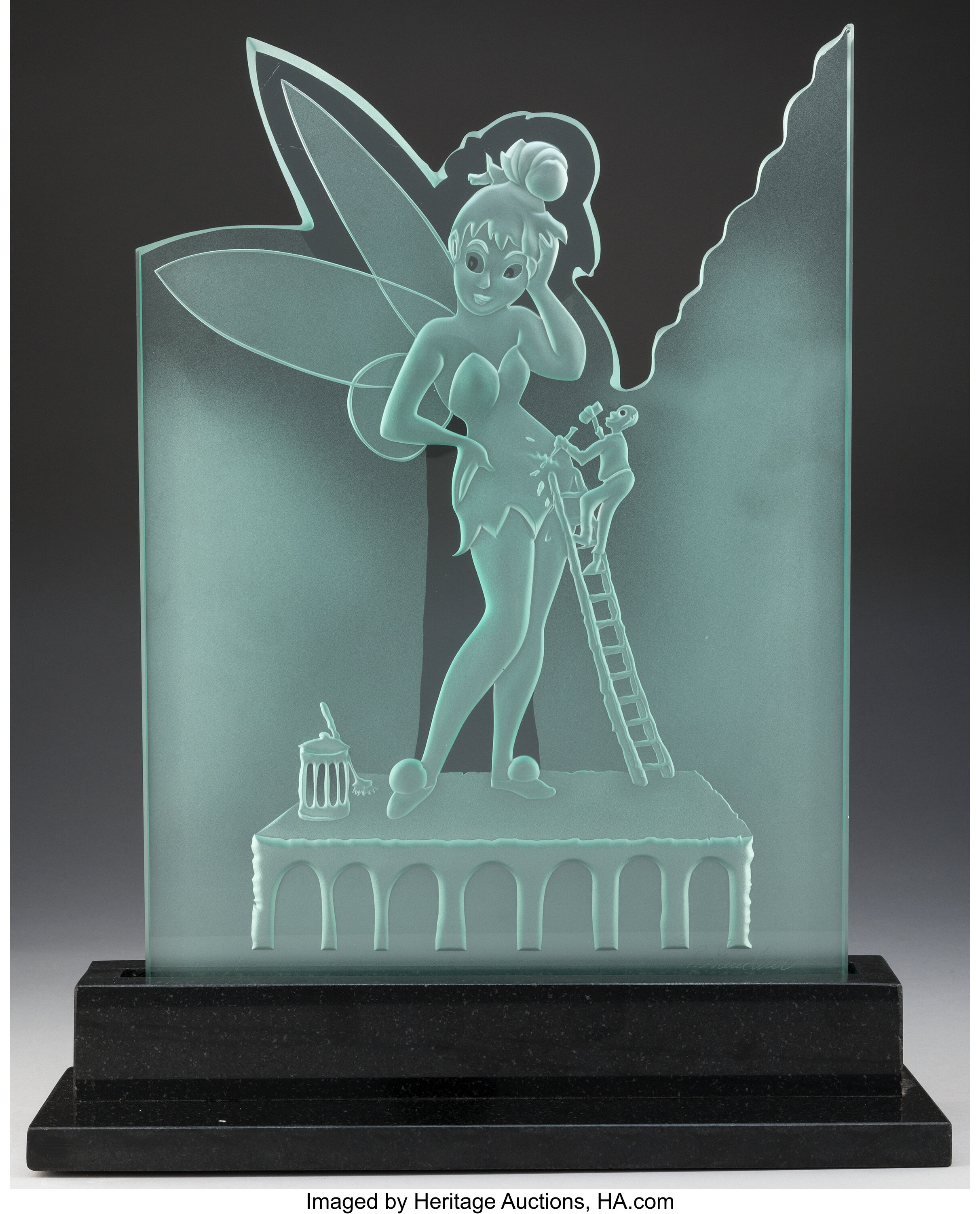 Marc Davis and Tinker Bell 12" x 18" Etched Glass Art with Marc | Lot ...