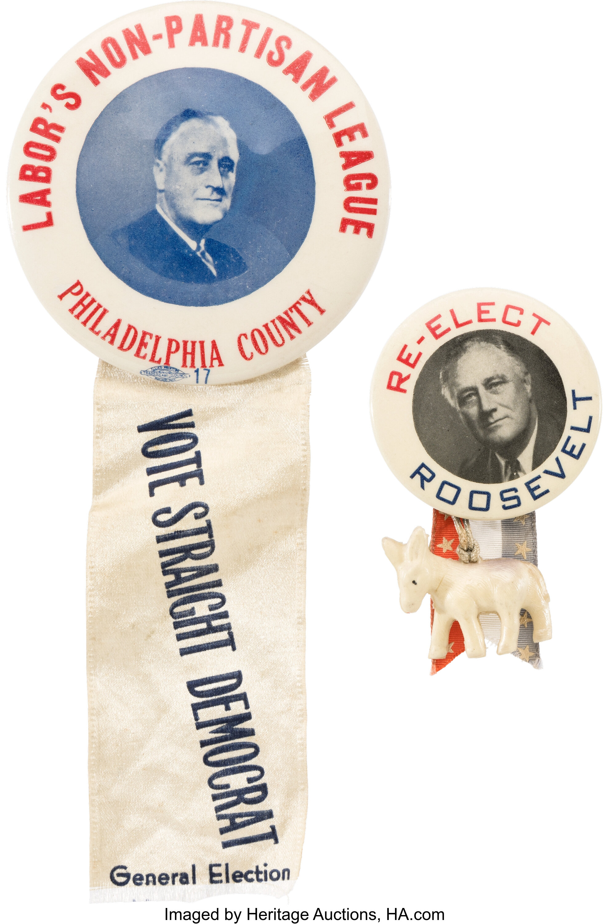 Franklin D. Roosevelt: 1938 and 1940 Philly Badge Buttons.... | Lot ...