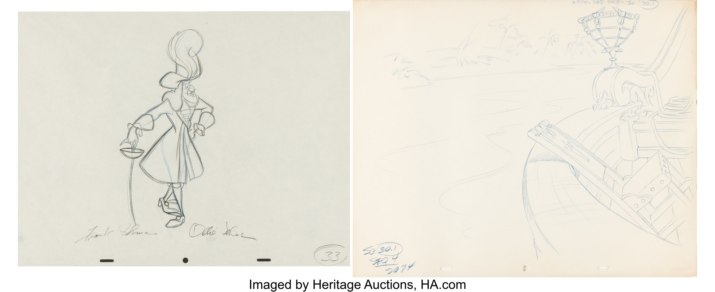Peter Pan Captain Hook Animation Drawing Signed by Frank Thomas and ...