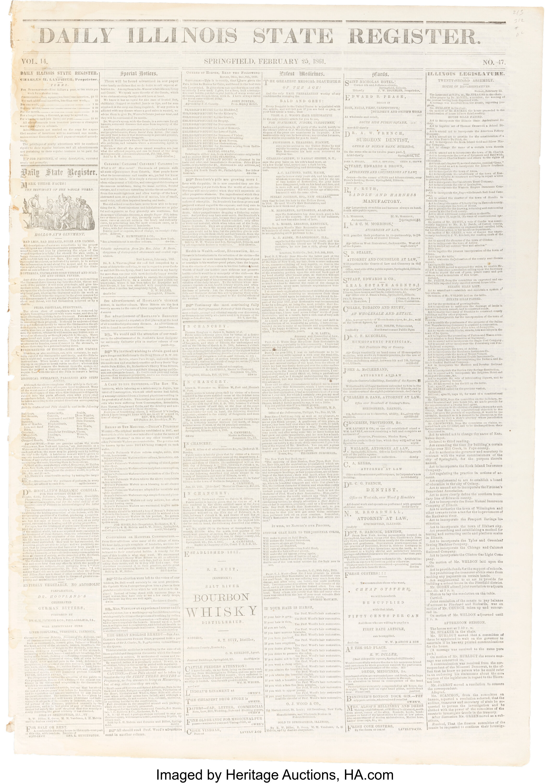 Daily Illinois State Register: News of President Elect Abraham | Lot ...
