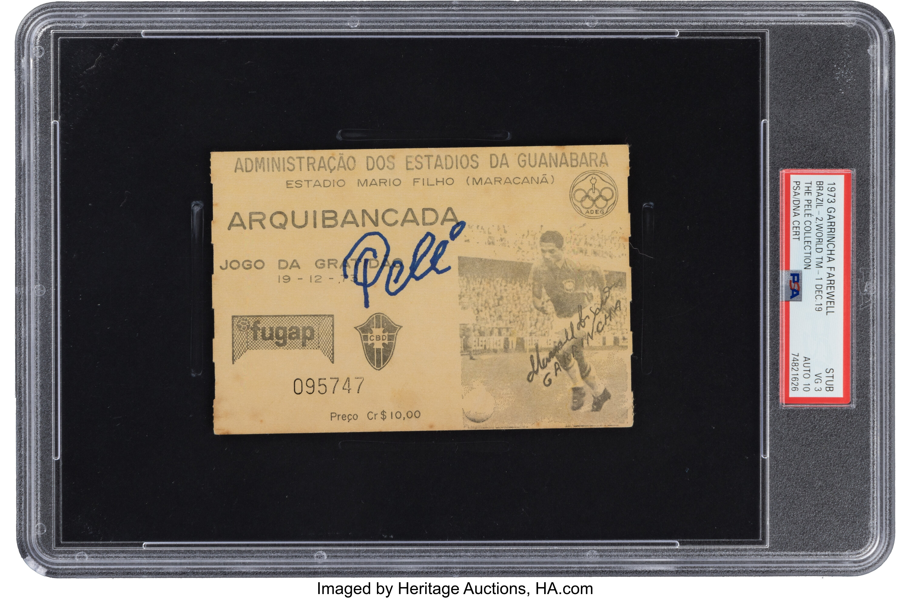 1973 Pele Signed Garrincha Farewell Ticket Stub, PSA/DNA VG 3 Auto ...