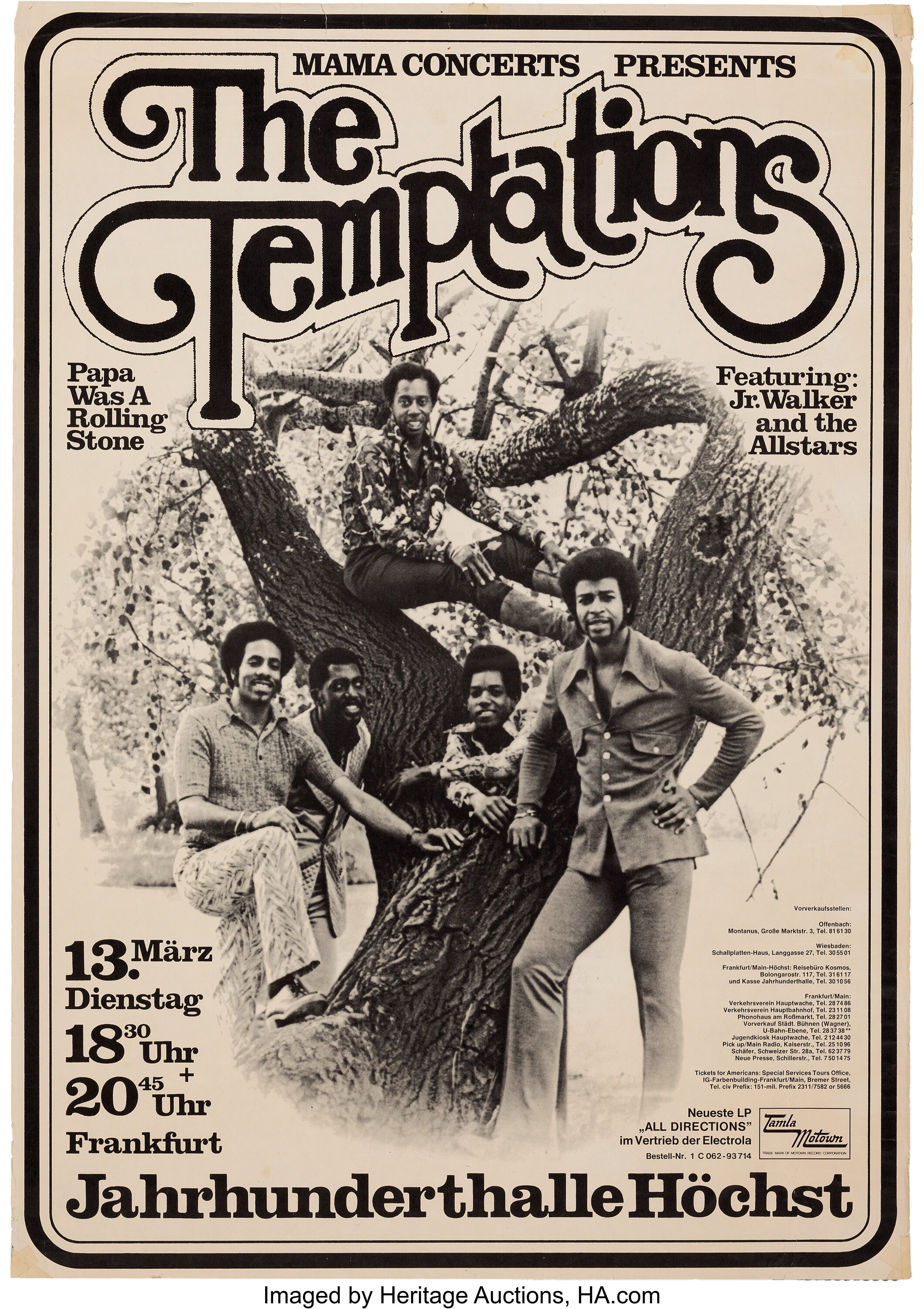 The Temptations 1973 Frankfurt, Germany Concert Poster.... Music | Lot ...