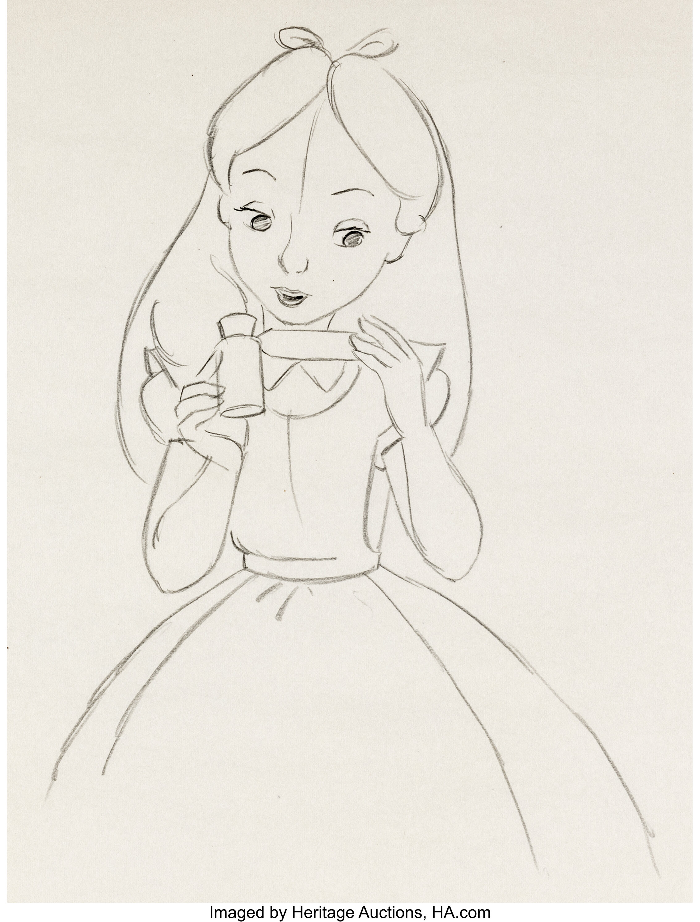 Alice in Wonderland Alice Rough Animation Drawing (Walt Disney, | Lot ...