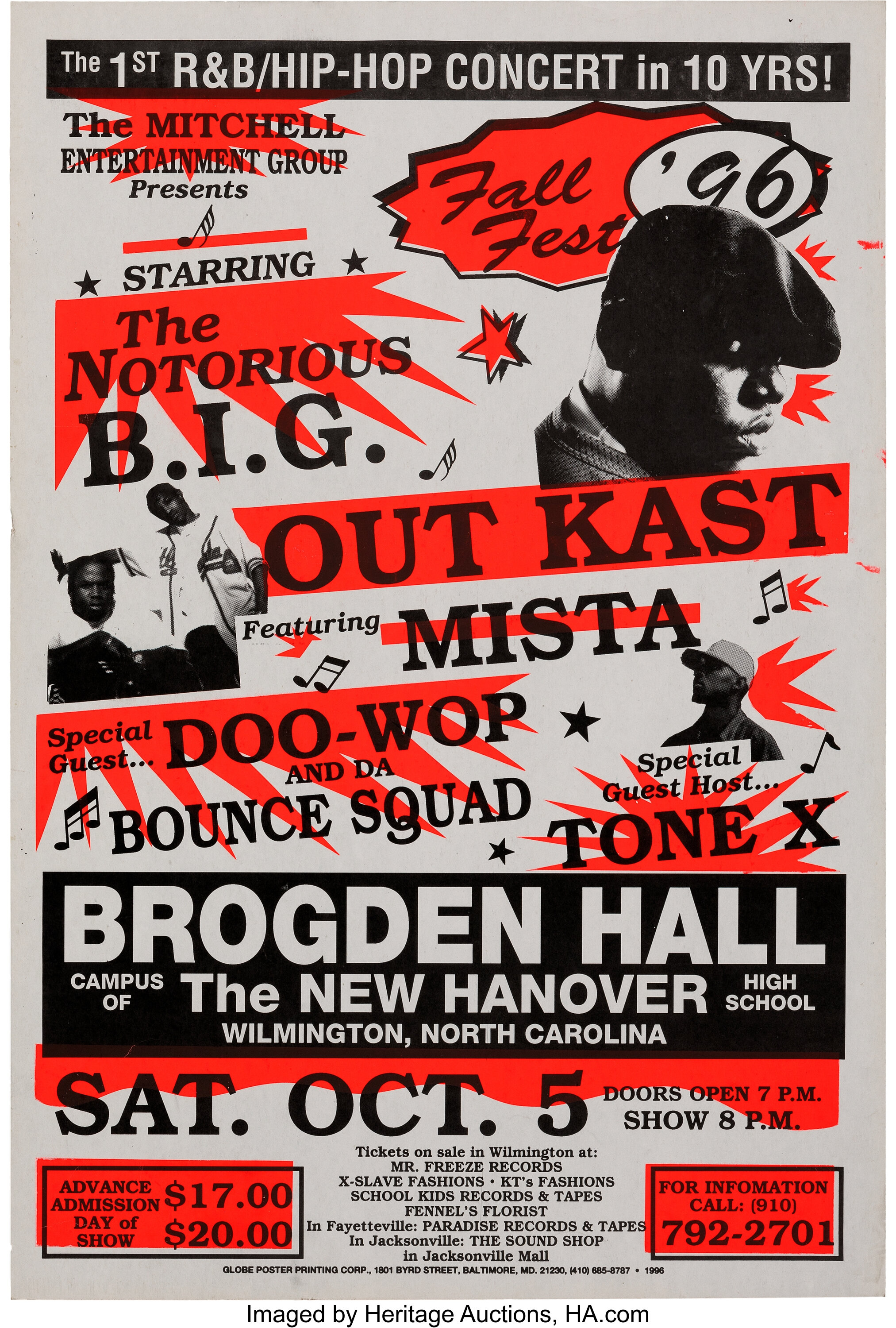 The Notorious B.I.G., OutKast 1996 Wilmington, NC Concert Poster ...