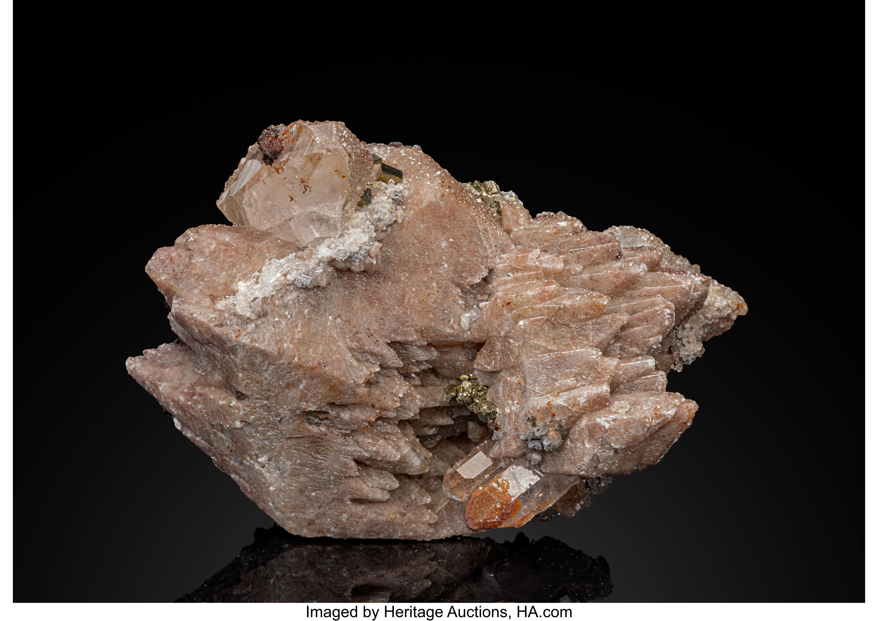 Calcite with Quartz, Pyrite, and Hubeite. Fengjiashan Mine, Daye | Lot ...
