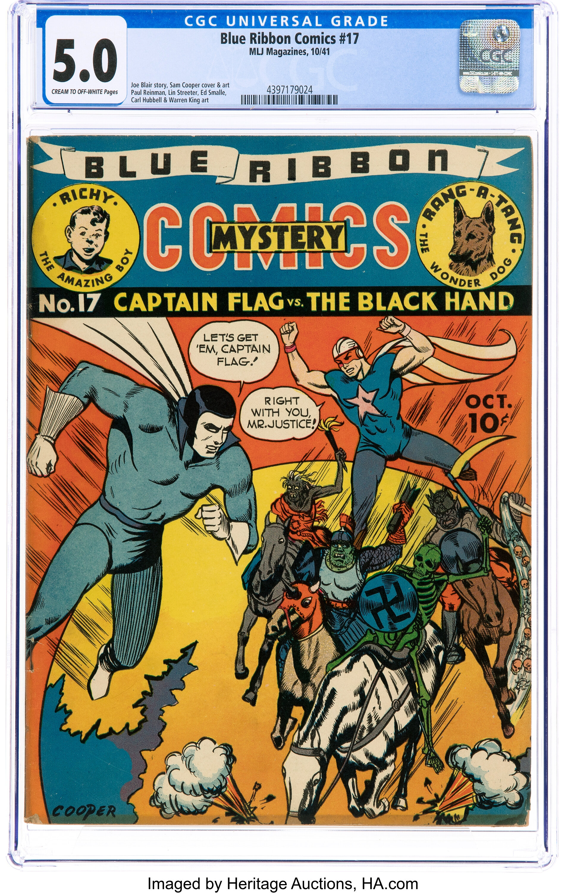 Blue Ribbon Comics #17 (MLJ, 1941) CGC VG/FN 5.0 Cream to off-white ...