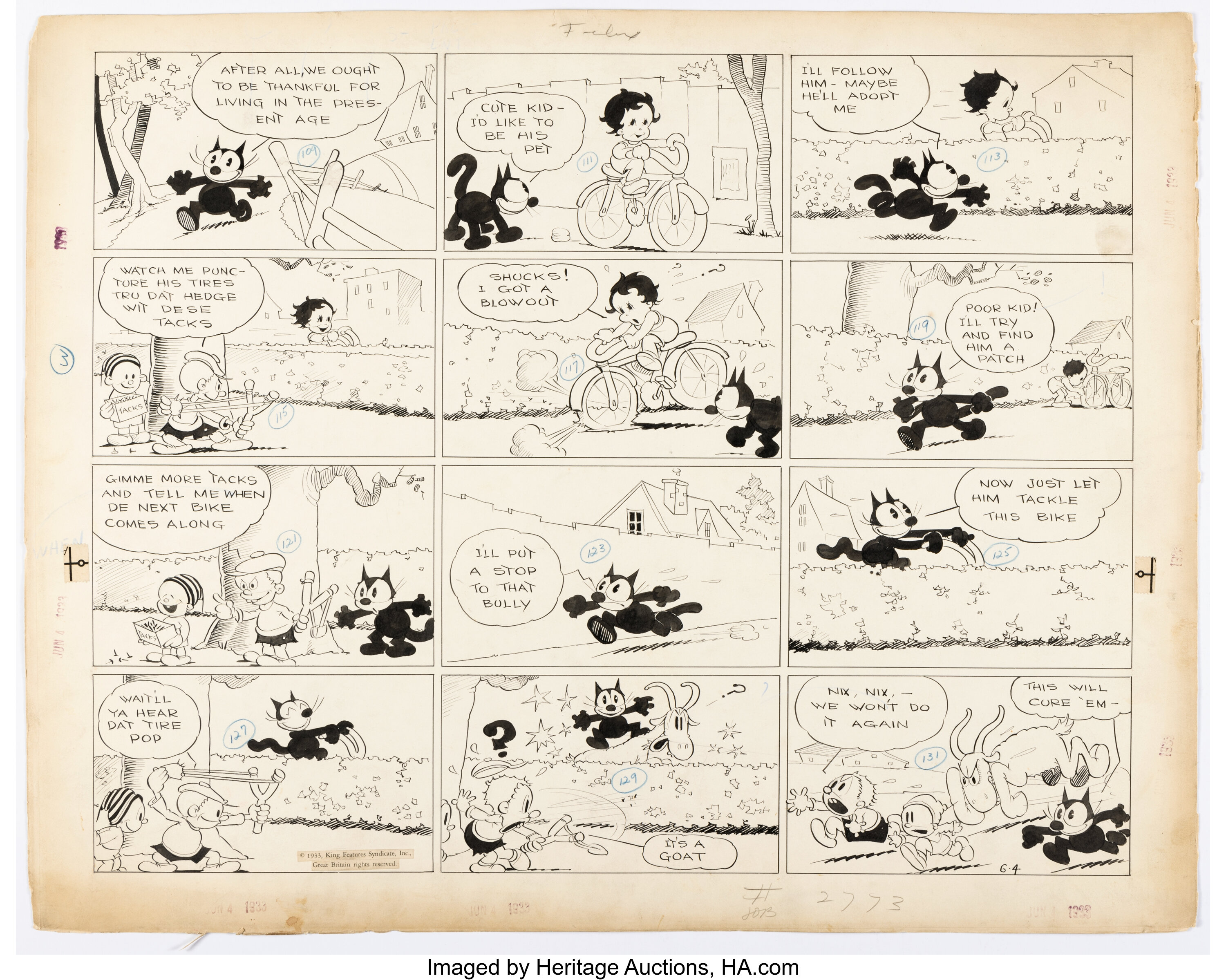 Otto Messmer Felix the Cat Sunday Comic Strip Original Art dated | Lot ...