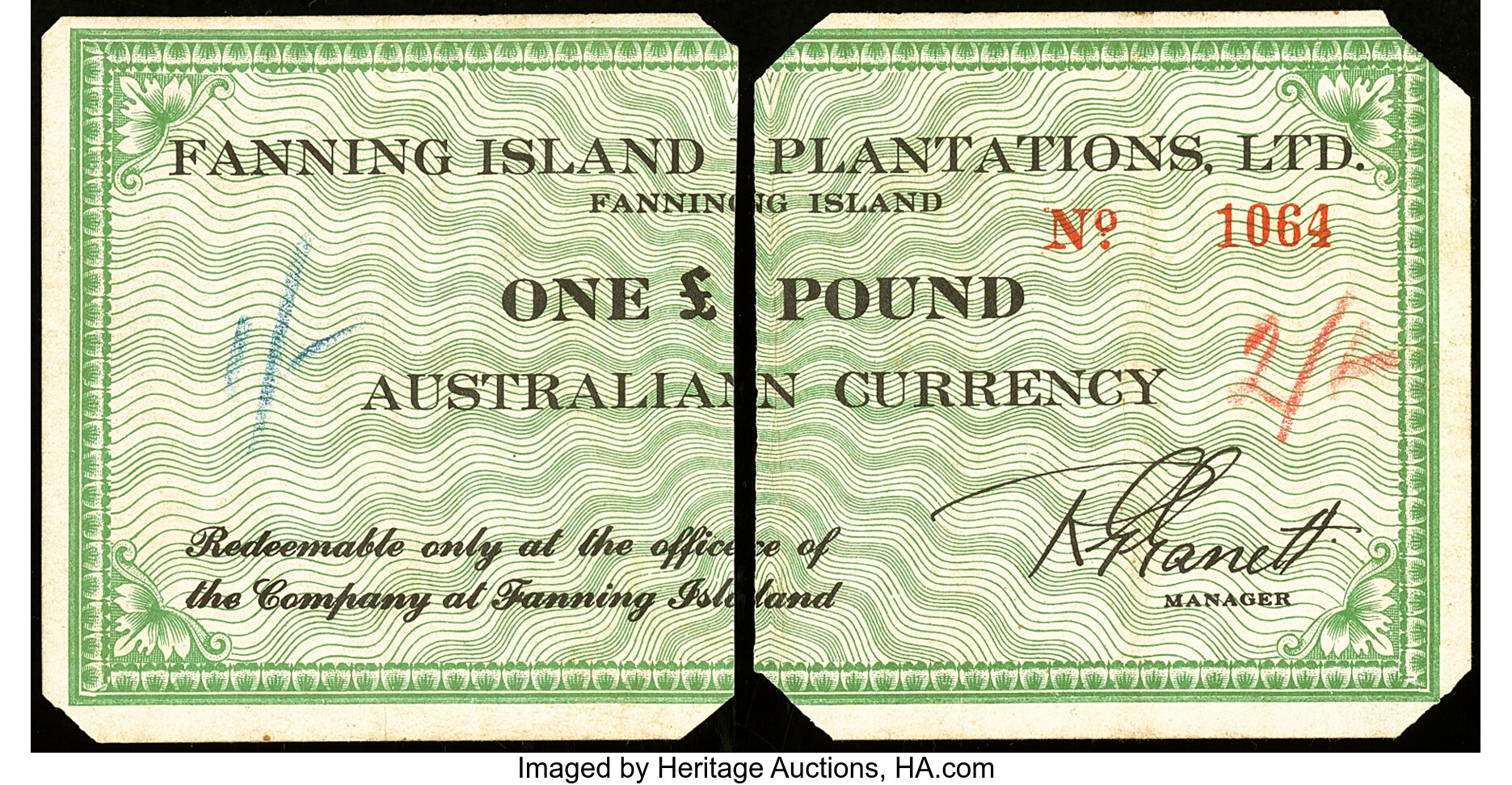 Fanning Island / Australia Fanning Island Plantation 1 Shilling / 2 ...