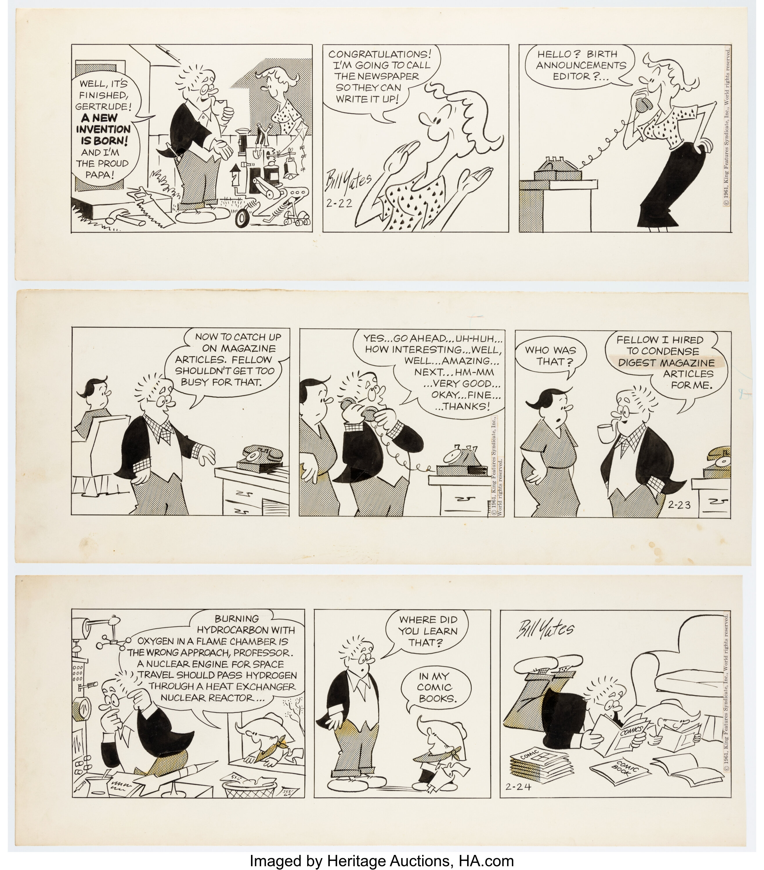 Bill Yates Professor Phumble Consecutive Daily Comic Strip Original ...