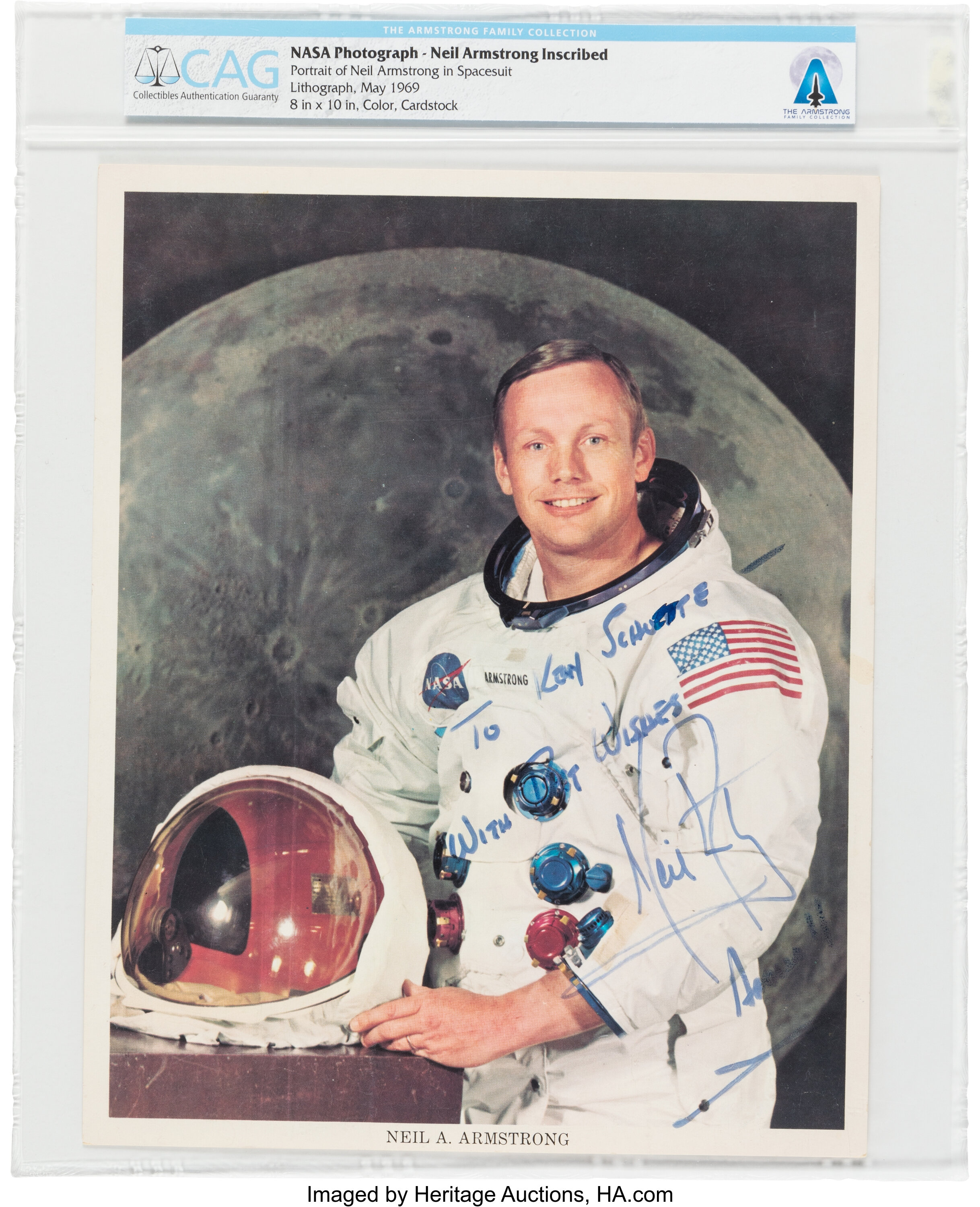 Neil Armstrong Signed and Inscribed White Spacesuit Color Photo, | Lot ...
