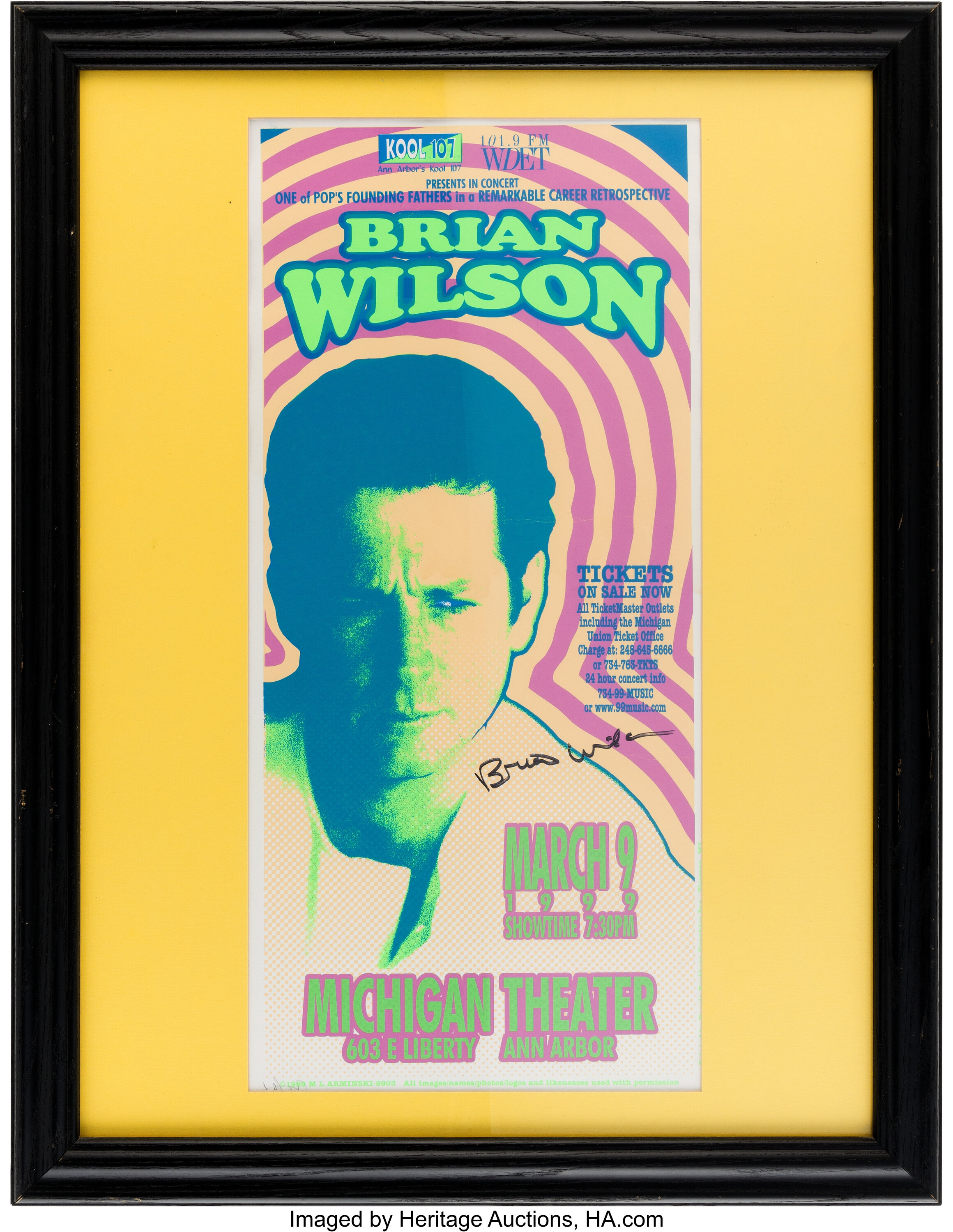 (Beach Boys-Related) Brian Wilson Signed 1999 Ann Arbor, MI Concert ...