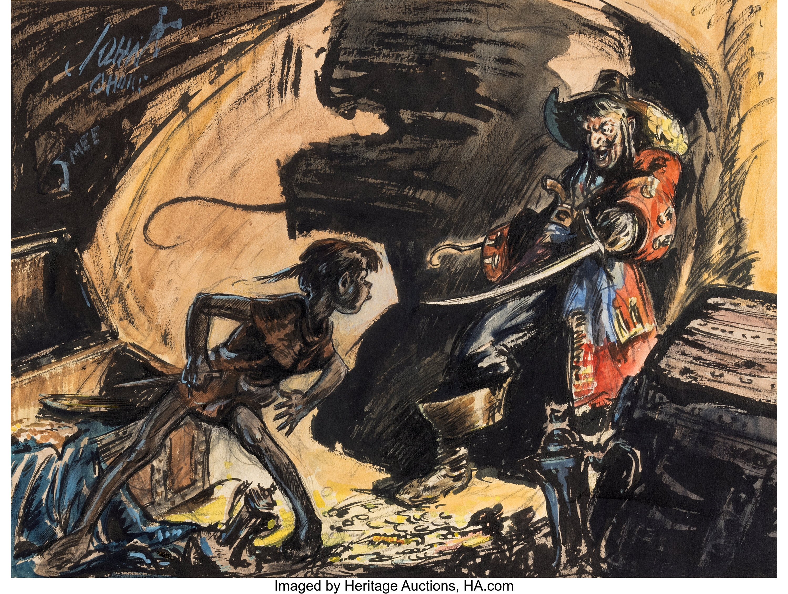 Peter Pan Early Peter Pan and Captain Hook Concept Painting Signed ...