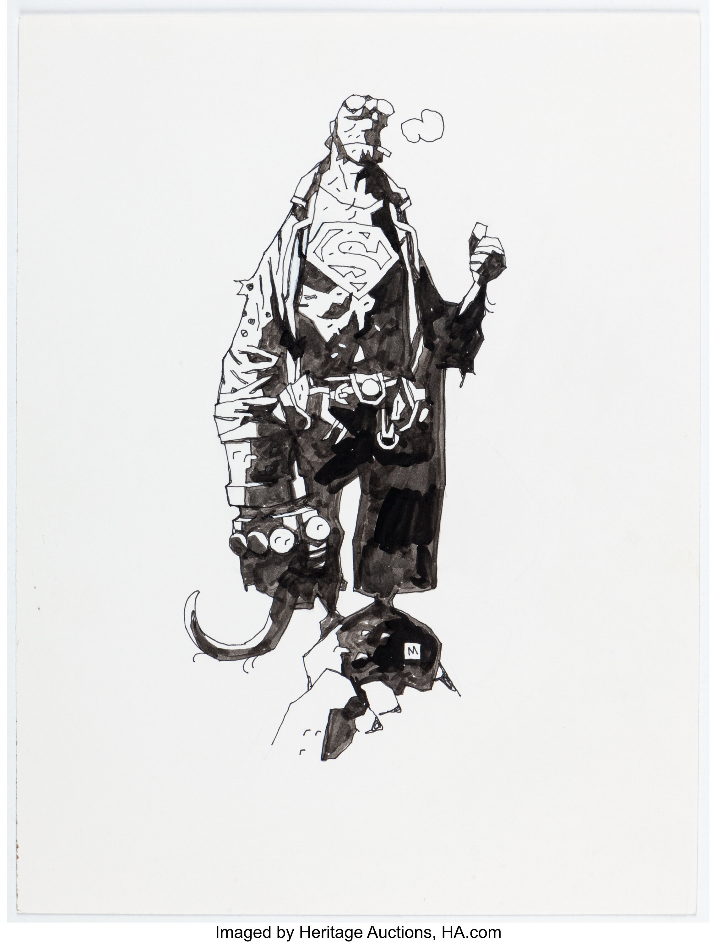 Mike Mignola - Hellboy Superman Illustration Original Art | Lot #47155 ...