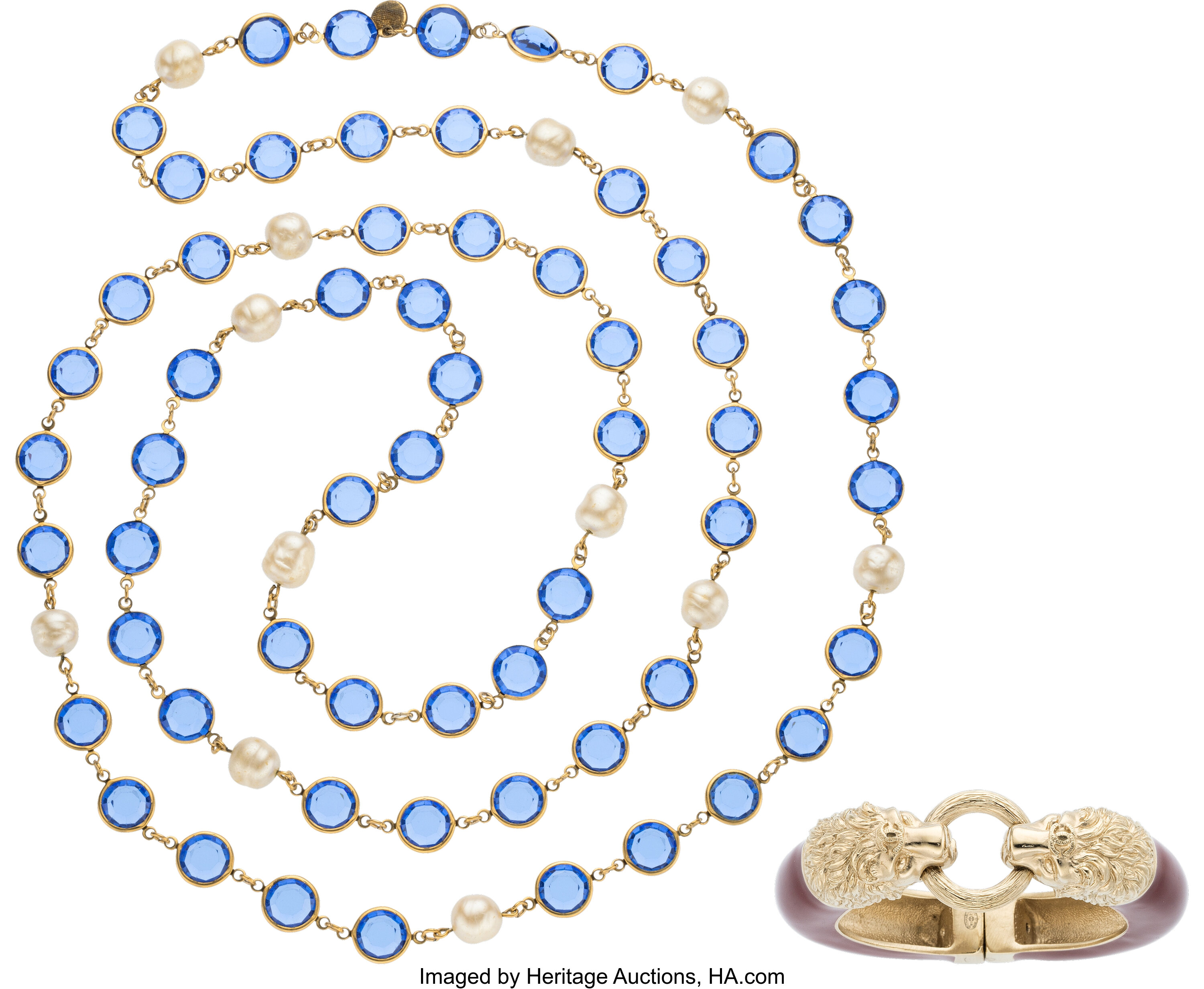 Chanel Set of Two: Vintage Blue Crystal Chicklet Necklace & Red | Lot ...