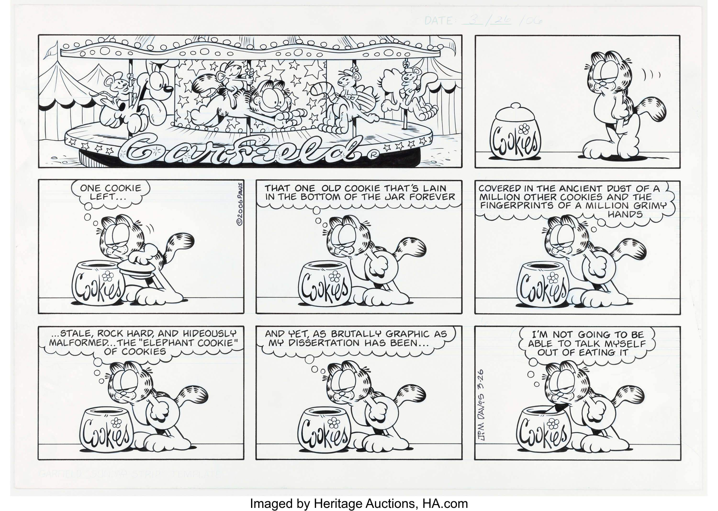 Jim Davis Garfield Sunday Comic Strip Original Art dated 3-26-06 | Lot ...