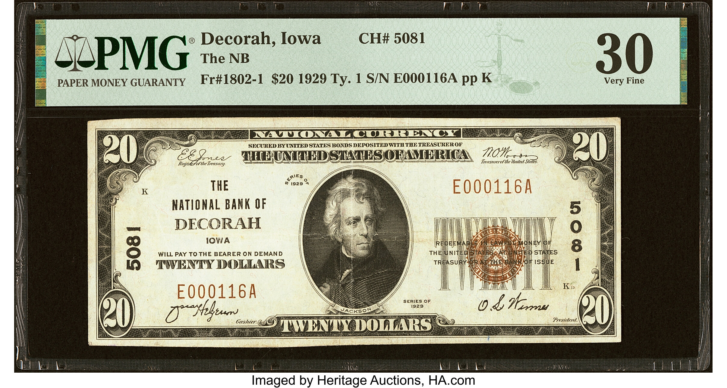 Decorah, IA - $20 1929 Ty. 1 The National Bank of Decorah Ch. # | Lot ...