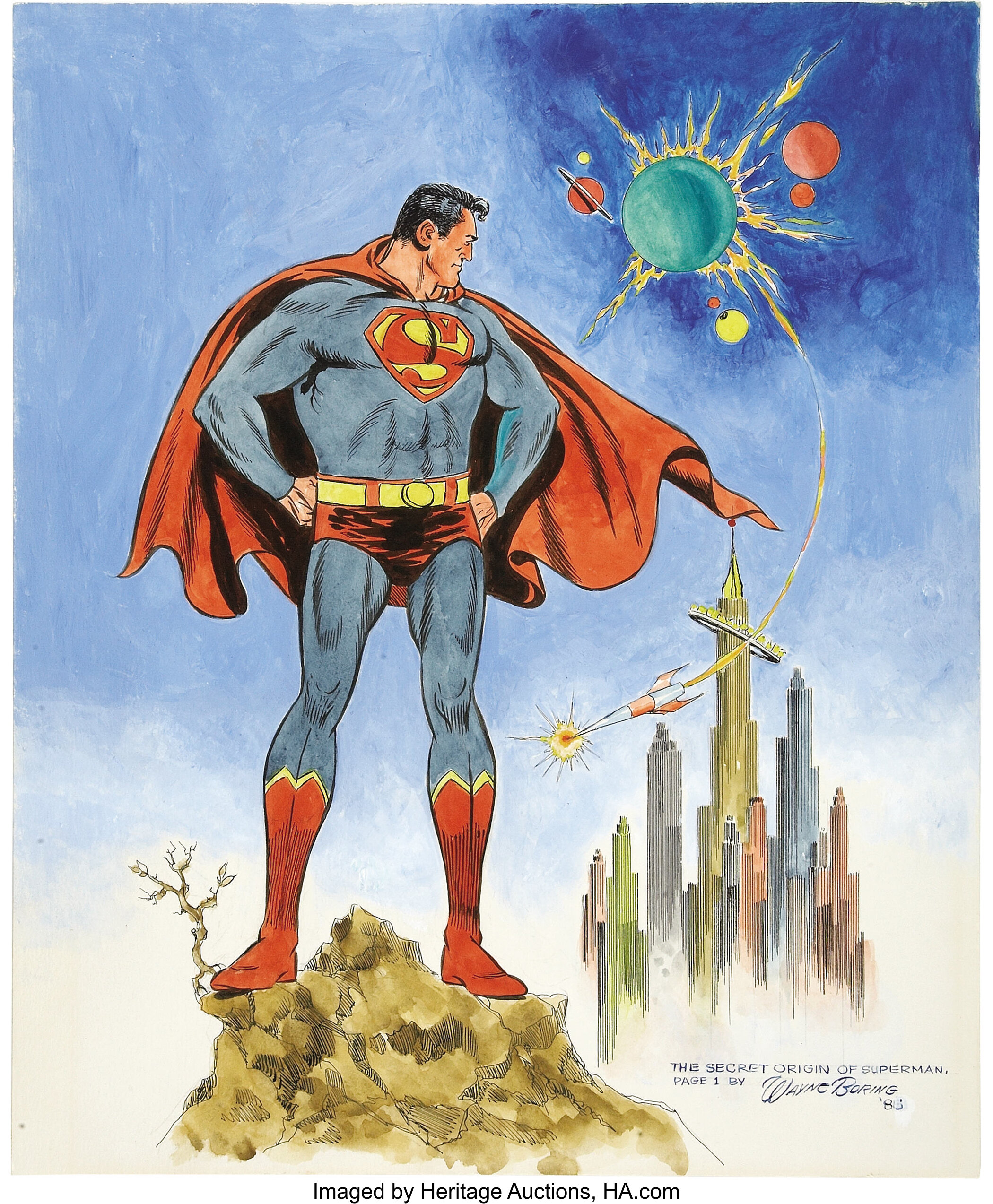 Wayne Boring -"The Secret Origin of Superman" Hand Colored | Lot #43146 ...