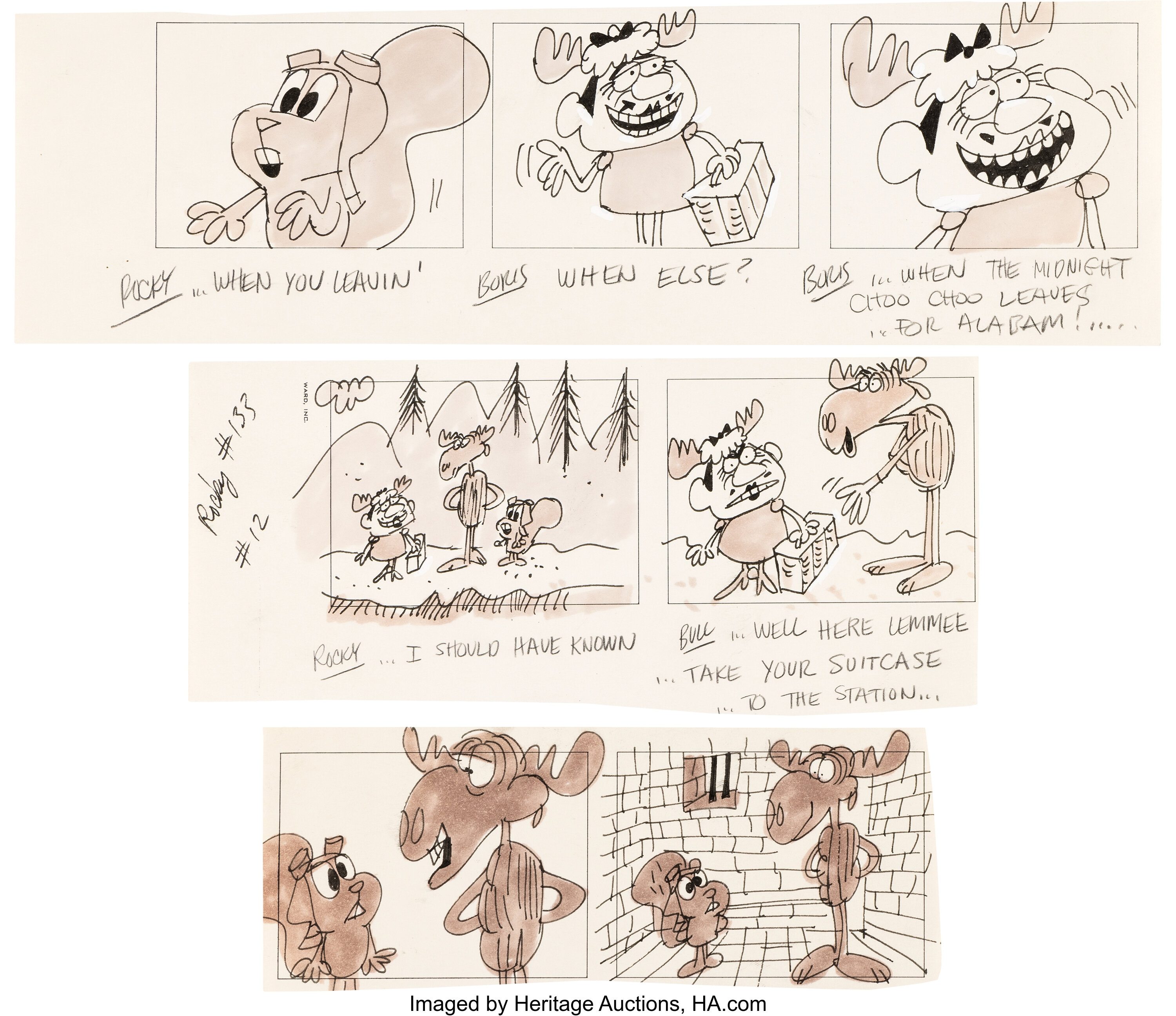 Rocky and His Friends/The Bullwinkle Show Storyboard Drawings with ...