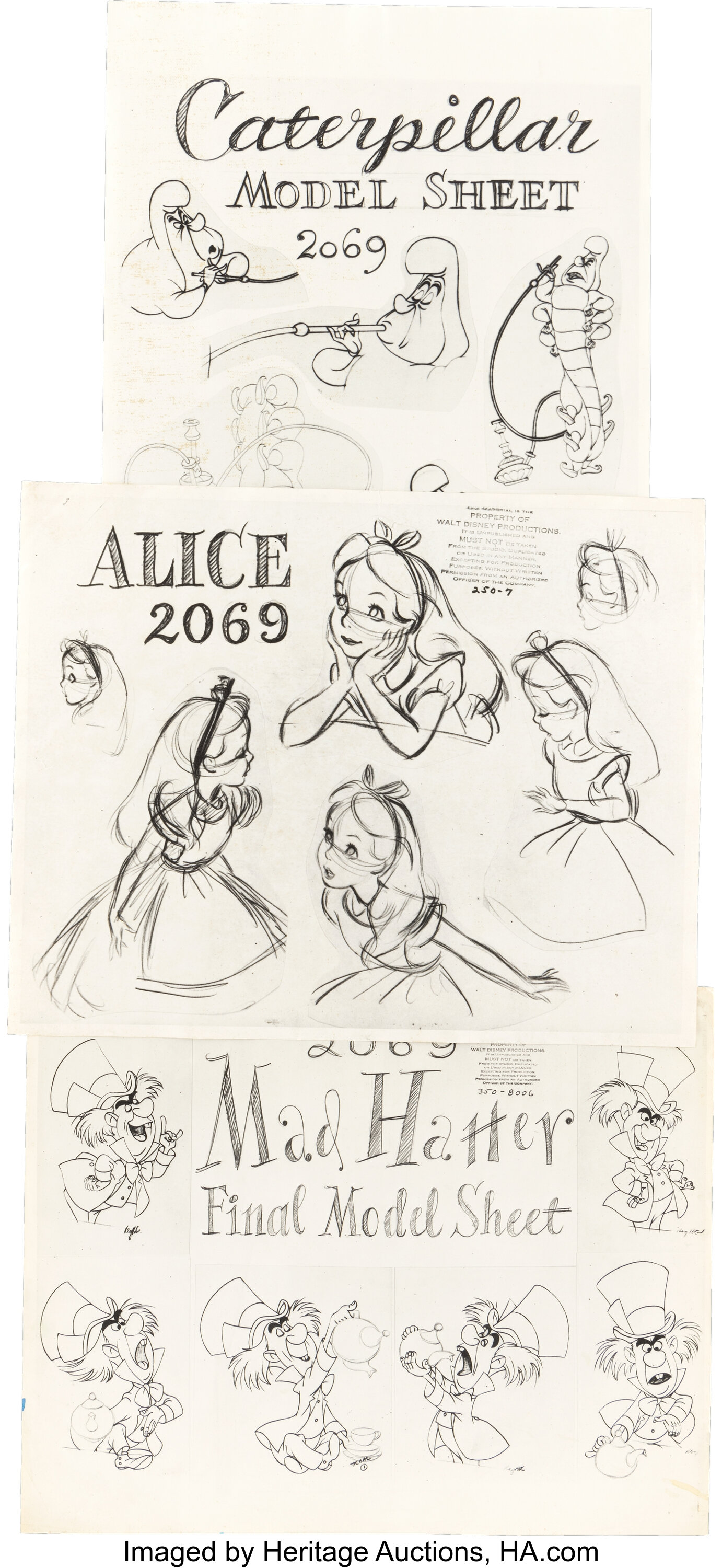 Alice in Wonderland Studio Model Sheet Print Group of 11 (Walt | Lot ...