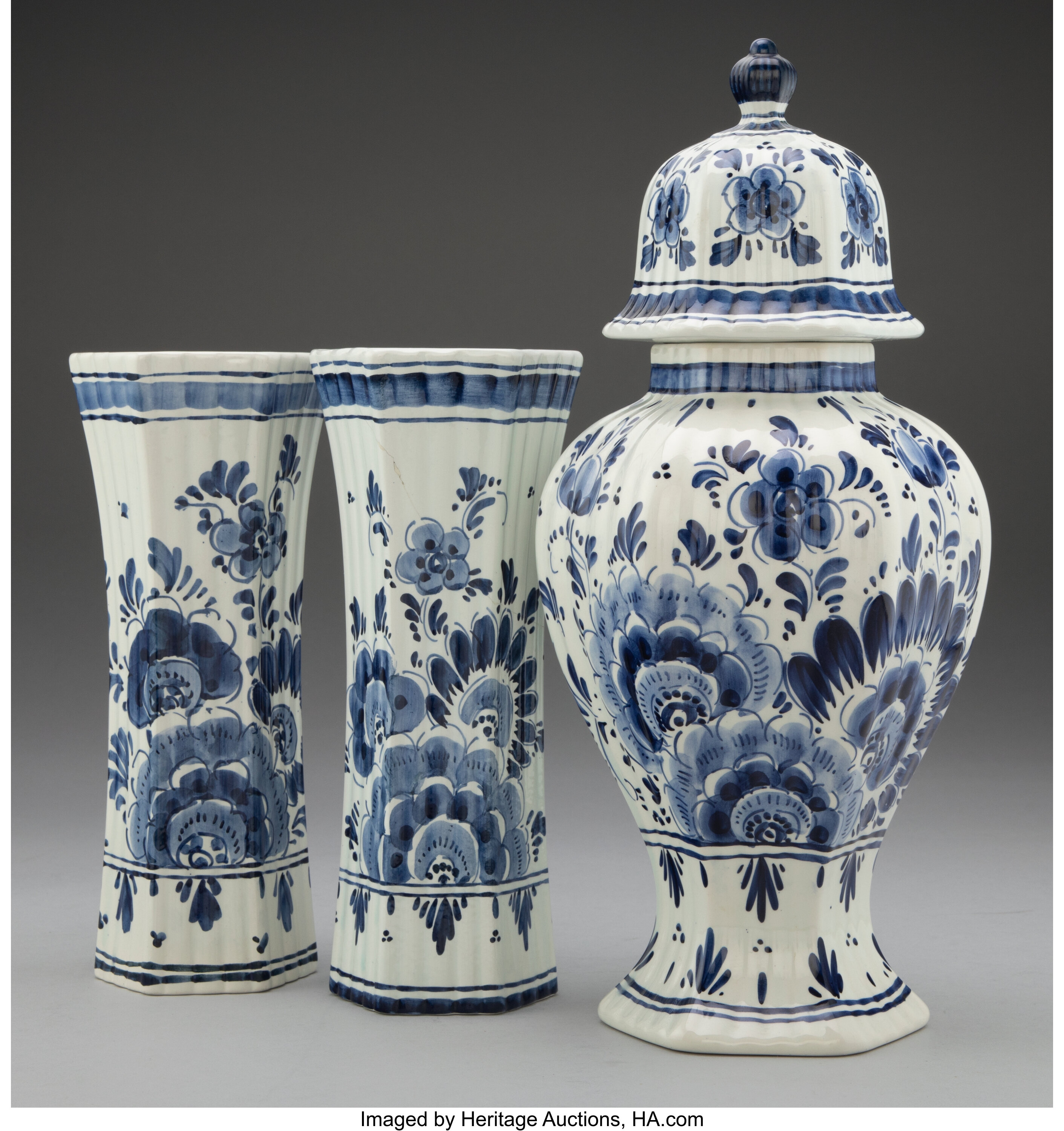 Three Dutch Delft Blue and White Table Articles. Marks: DELFT, | Lot ...