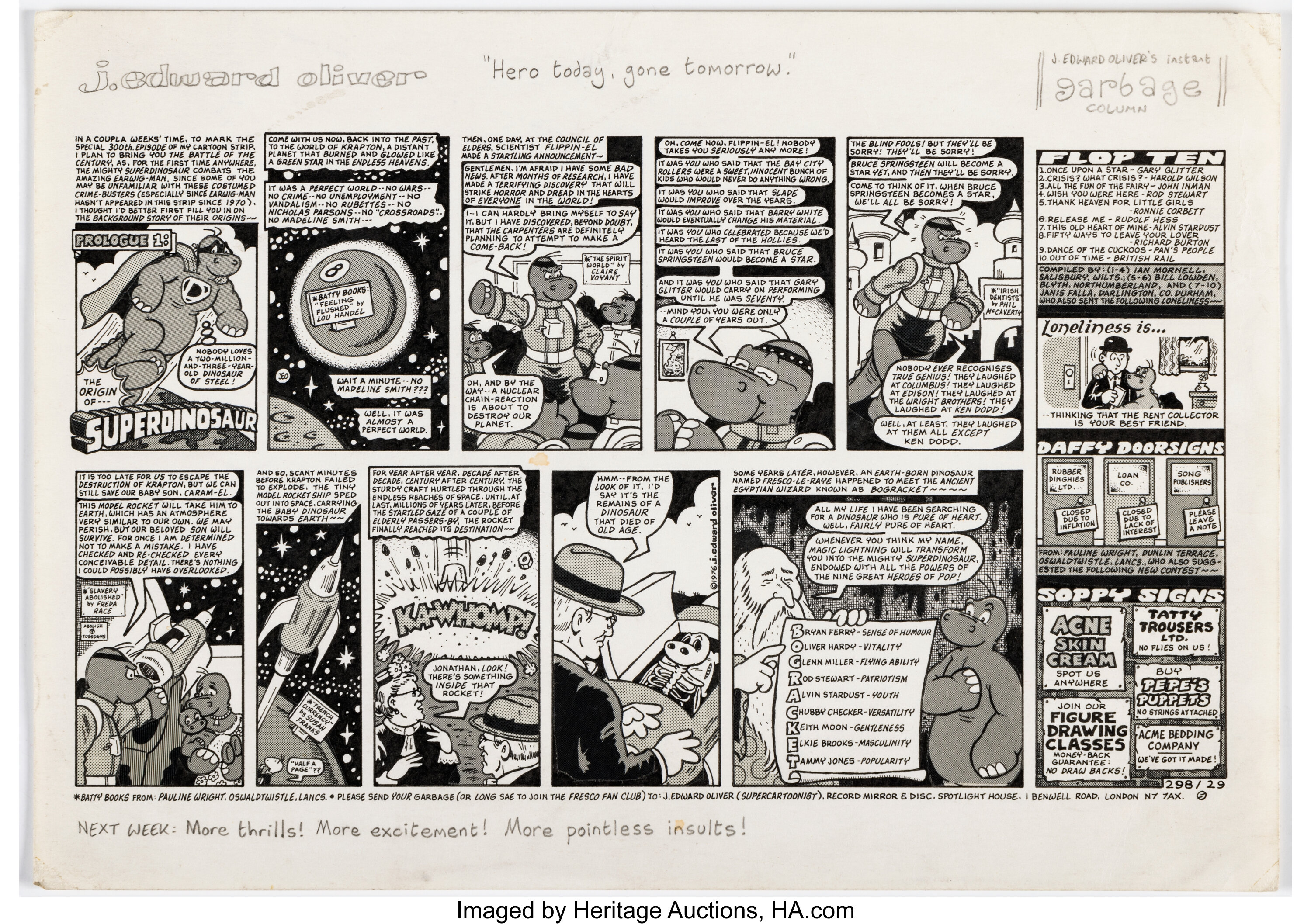 J. Edward Oliver Record Mirror of London Comic Strip "Hero Today, | Lot ...