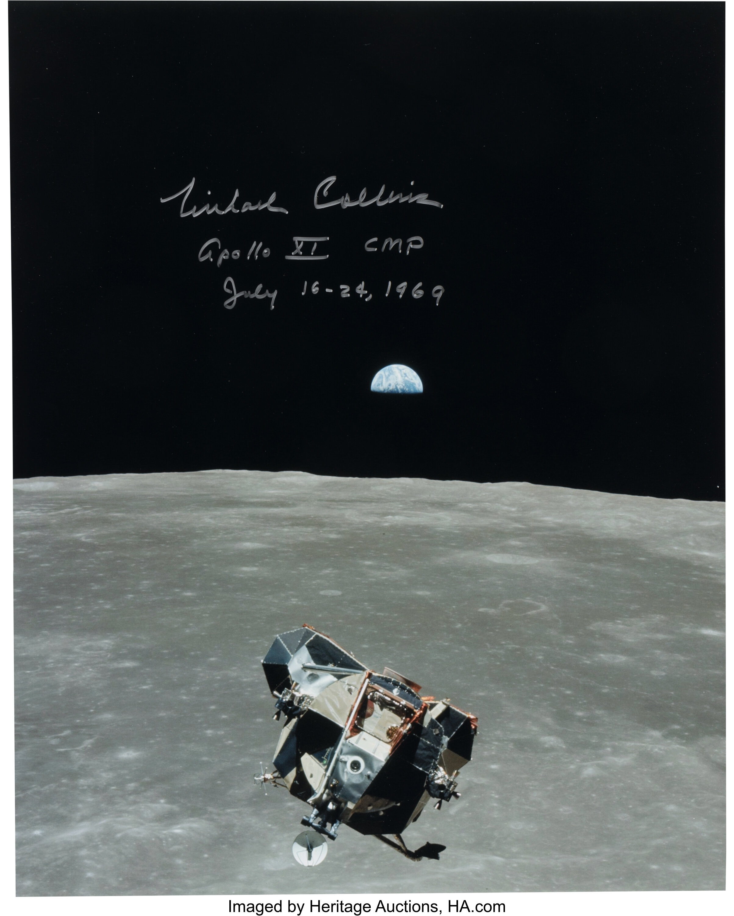Michael Collins Signed Large Apollo 11 Lunar Orbit Eagle Color | Lot ...