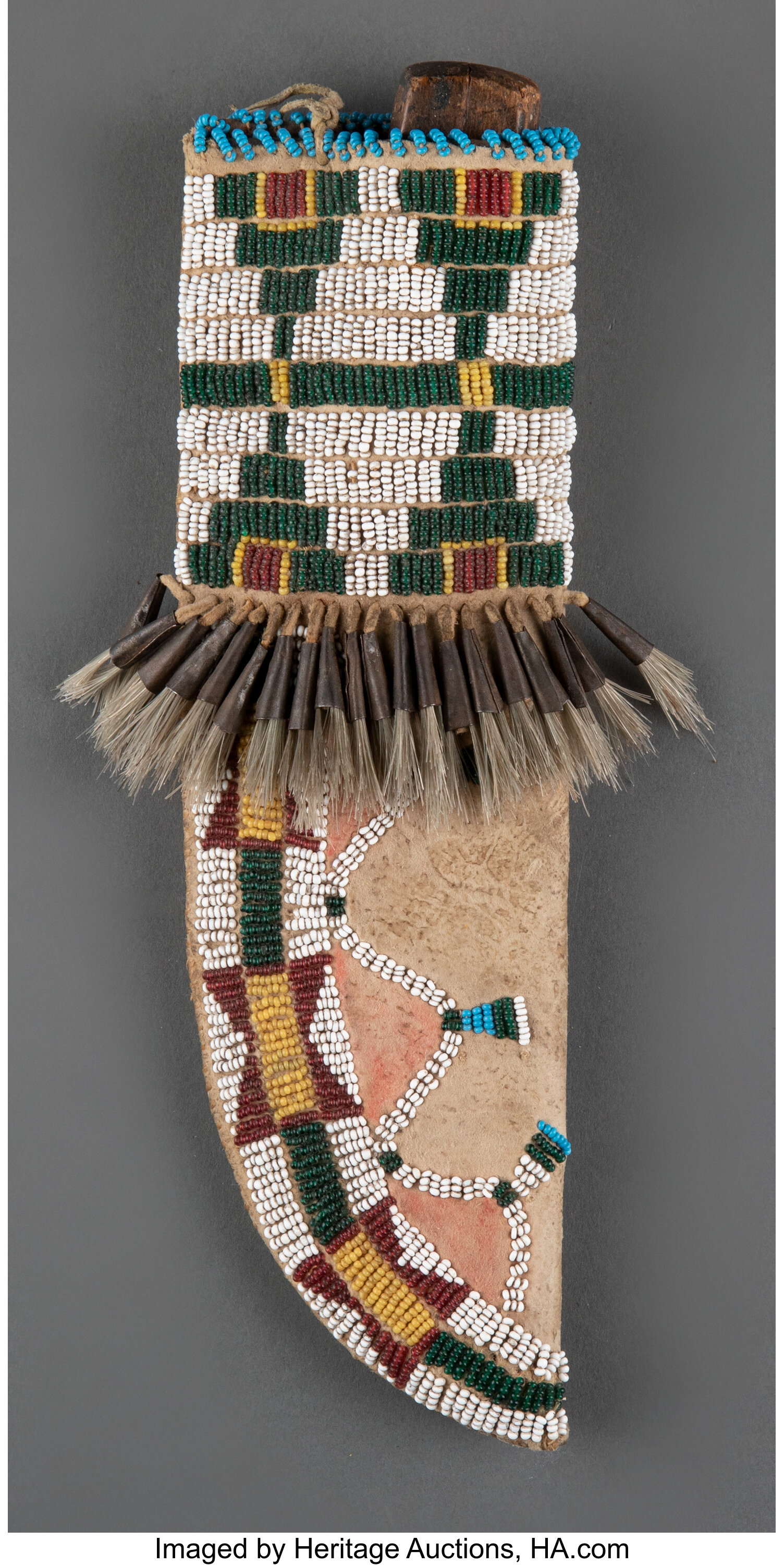 A Cheyenne / Arapaho Beaded Hide Knife Sheath and Knife... American ...