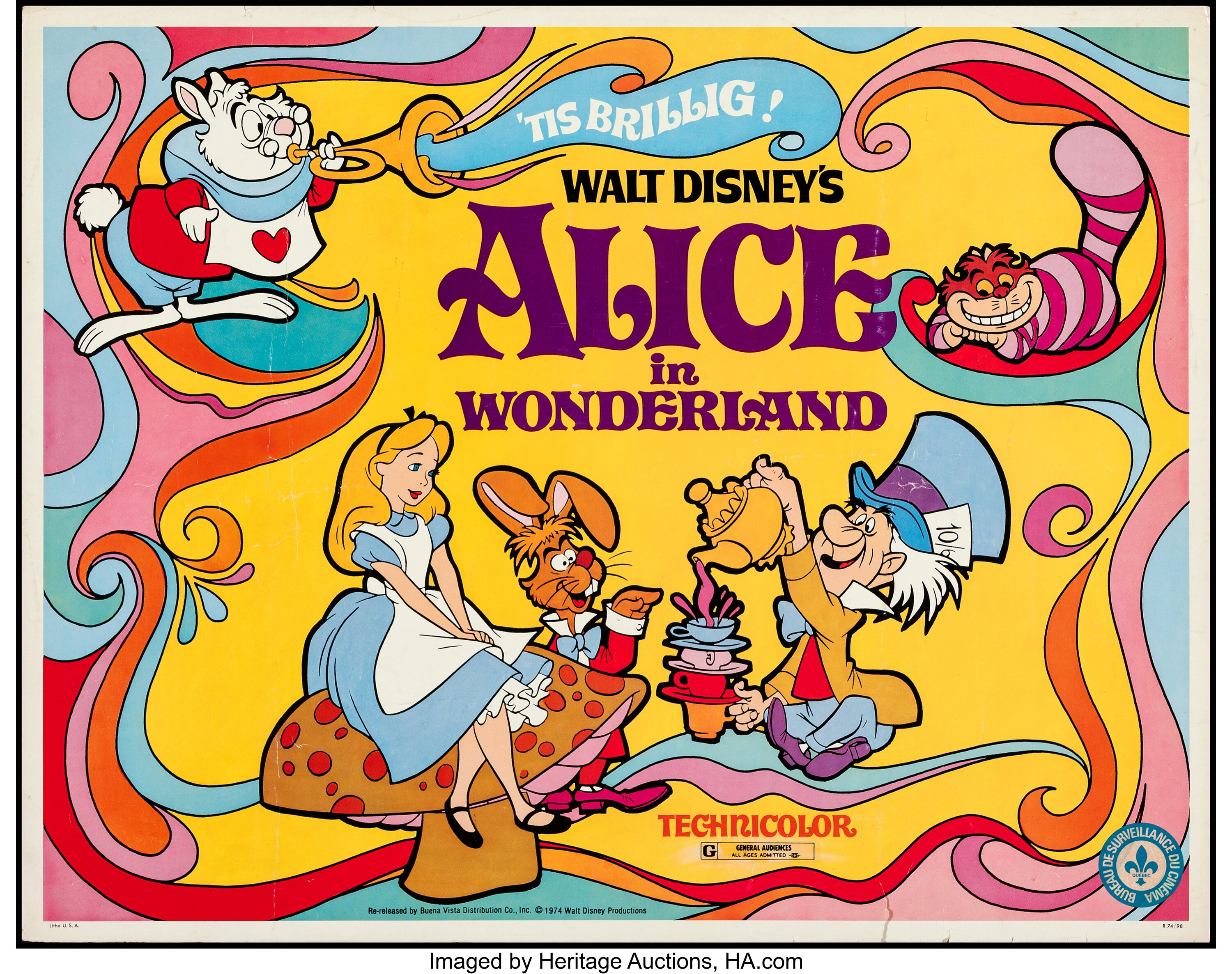 Alice in Wonderland (Buena Vista, R-1974). Rolled, Very Fine-. Half ...
