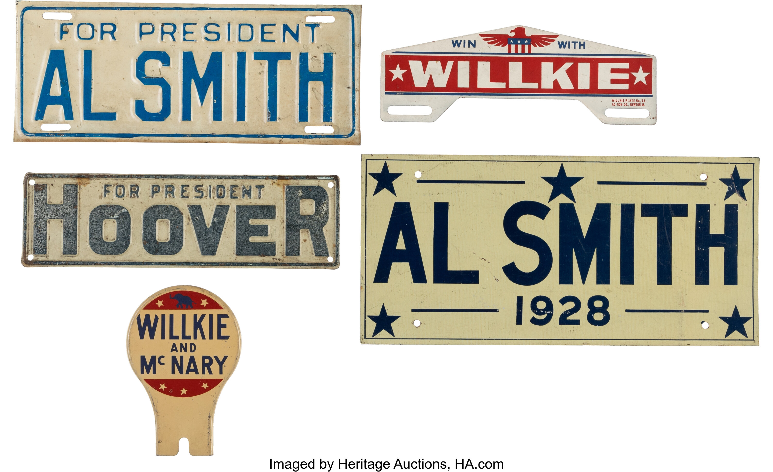 Herbert Hoover et al: Five License Plates.... Political Small | Lot ...