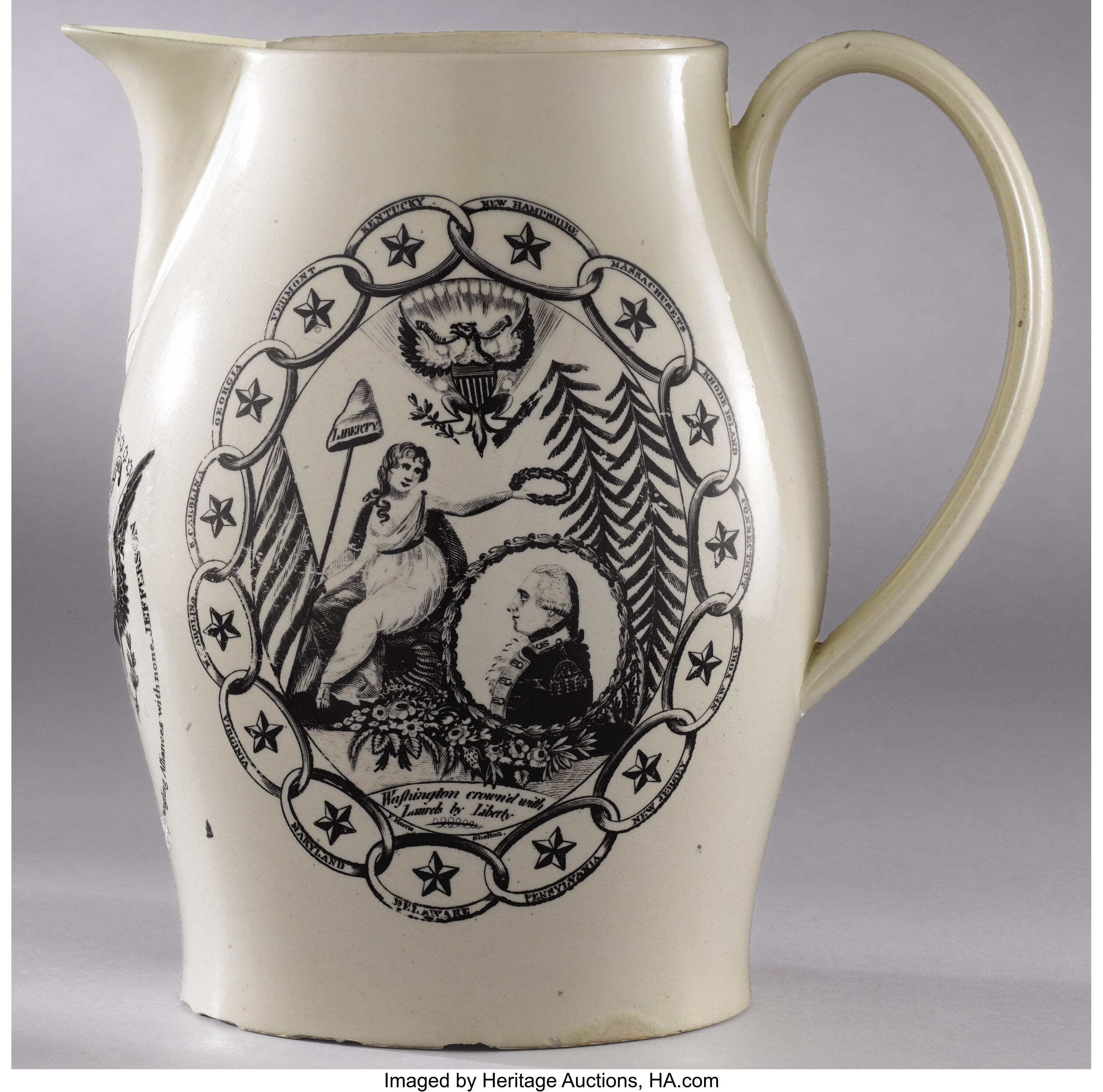 Washington and Jefferson: Especially Nice Liverpool Pitcher with | Lot ...