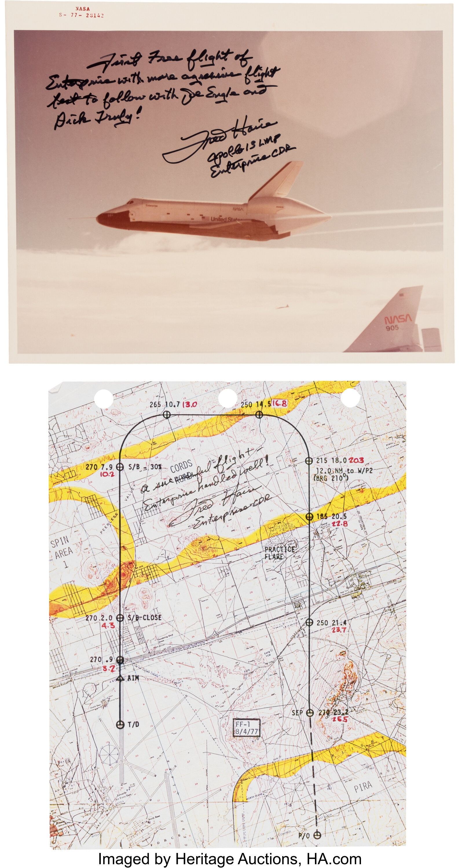 Fred Haise Signed Enterprise Flight Chart and Vintage Photo. ... | Lot ...