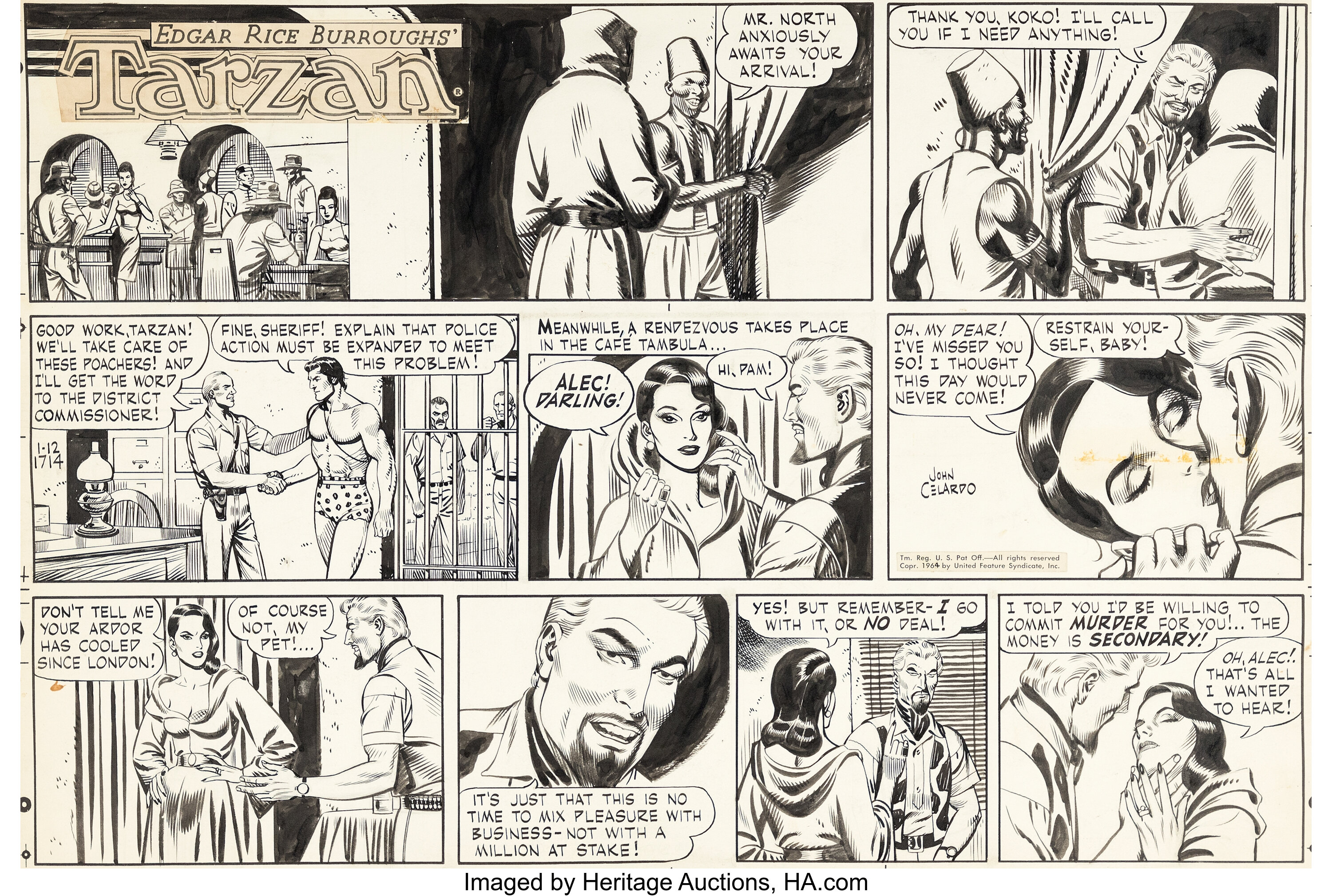 John Celardo Tarzan Sunday Comic Strip Original Art dated 1-12-64 | Lot ...