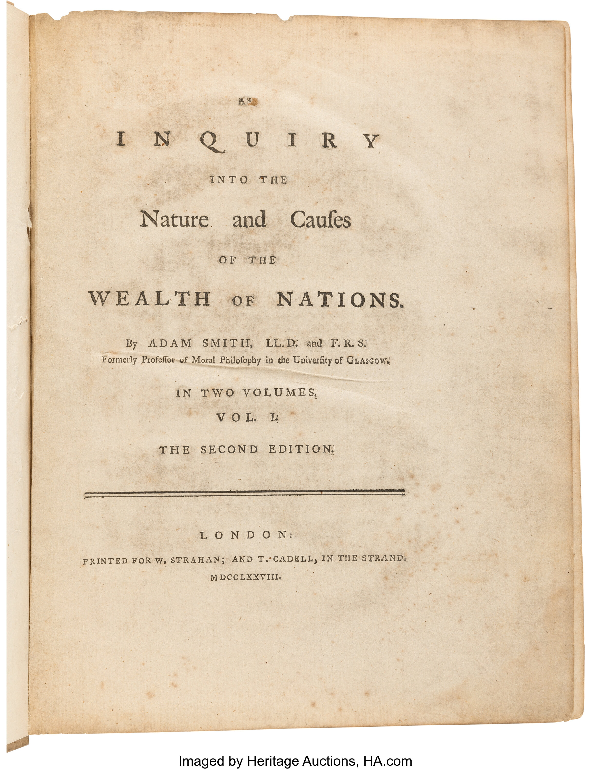 Adam Smith. An Inquiry into the Nature and Causes of the Wealth of ...