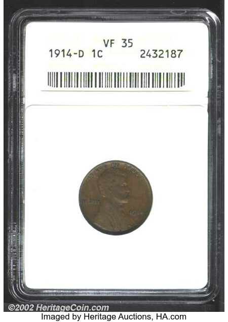 1914-D 1C VF35 ANACS. Deep brown patina and well defined ... Lincoln ...