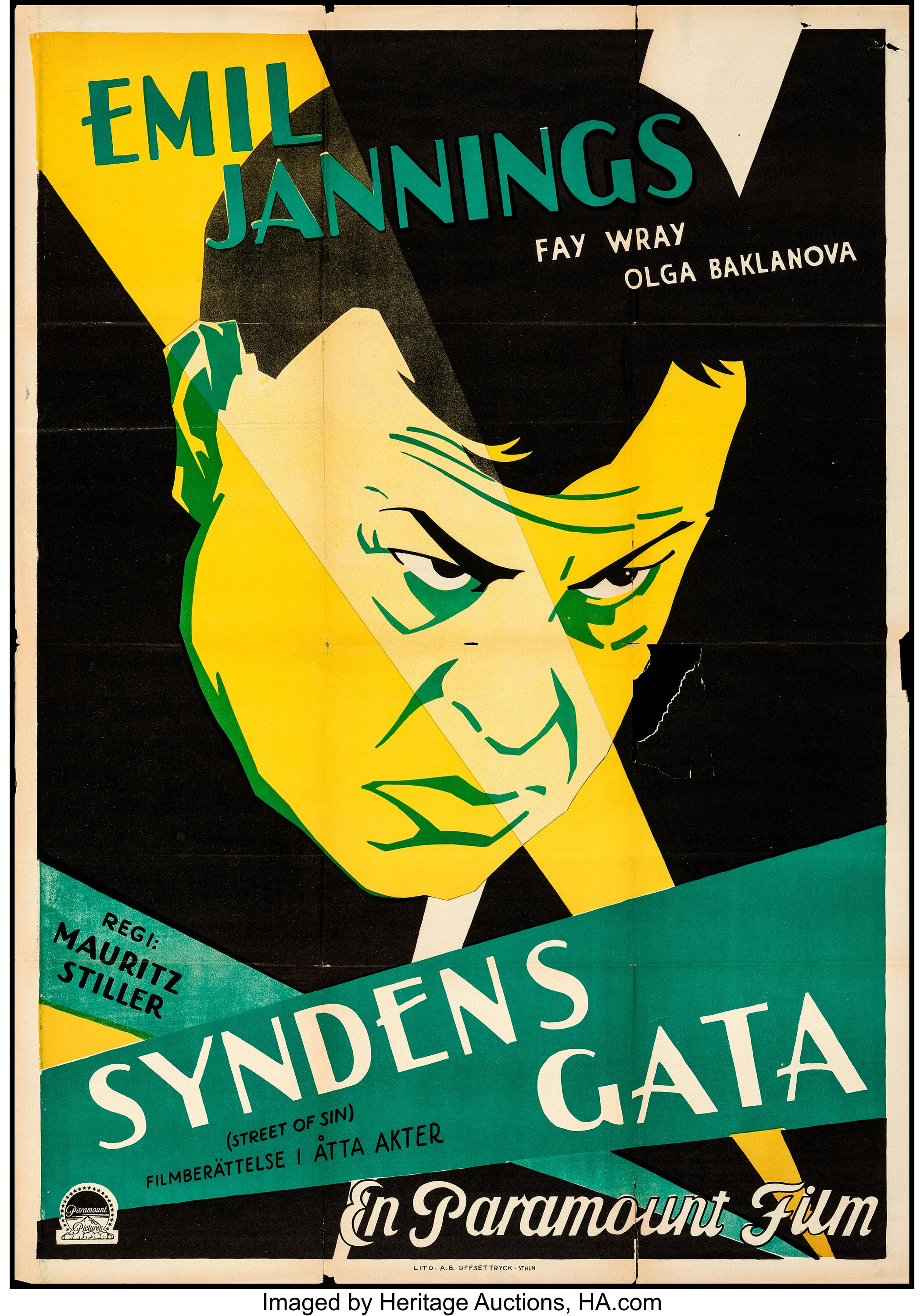 The Street of Sin (Paramount, 1927). Folded, Fine/Very Fine. | Lot ...