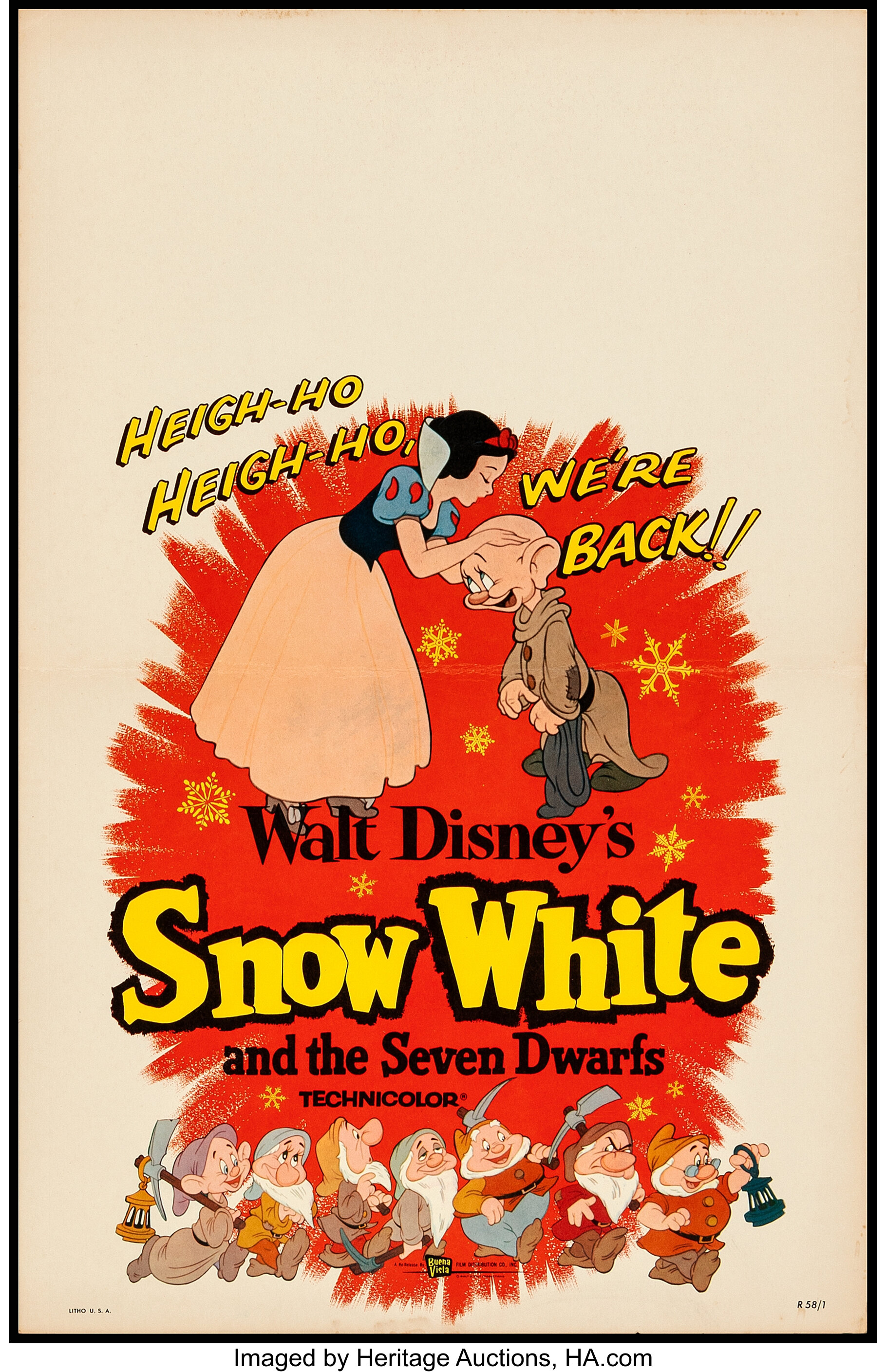 Snow White and the Seven Dwarfs (Buena Vista, R-1958). Folded, Very ...