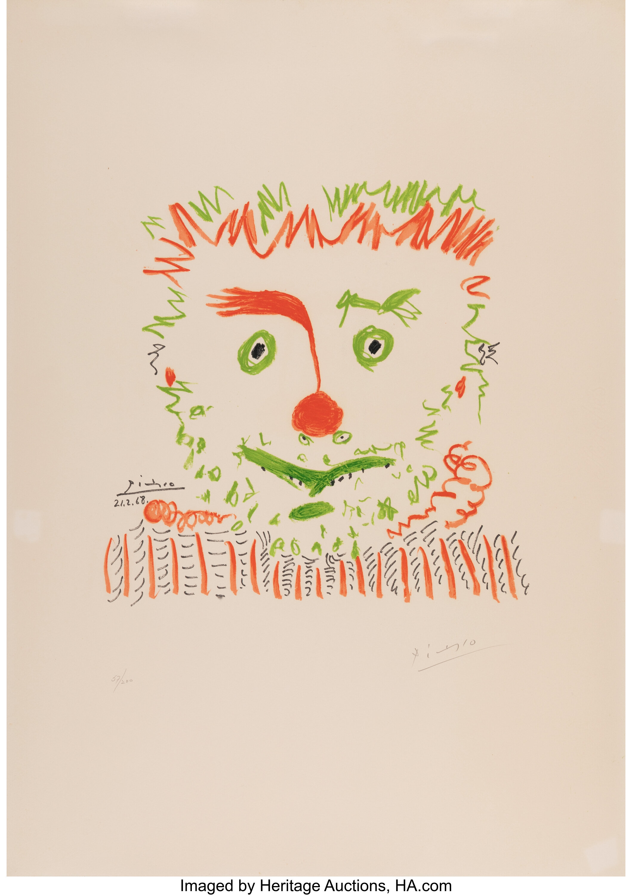 After Pablo Picasso (1881-1973). Le Clown, 1968. Lithograph in | Lot ...