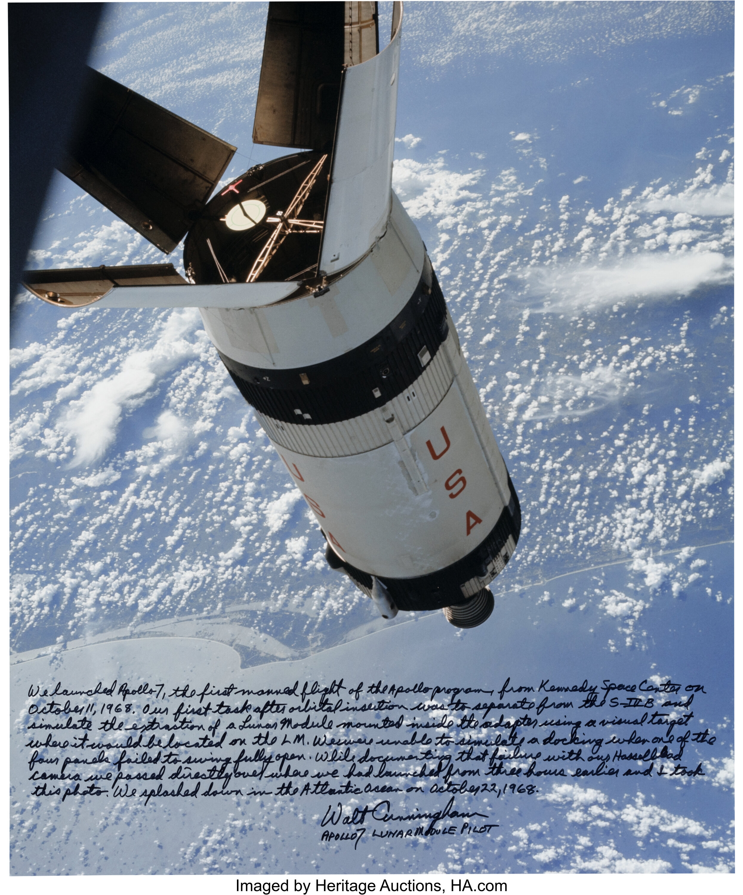 Walt Cunningham Signed Extra-Large Color Photo of the Apollo 7 | Lot ...
