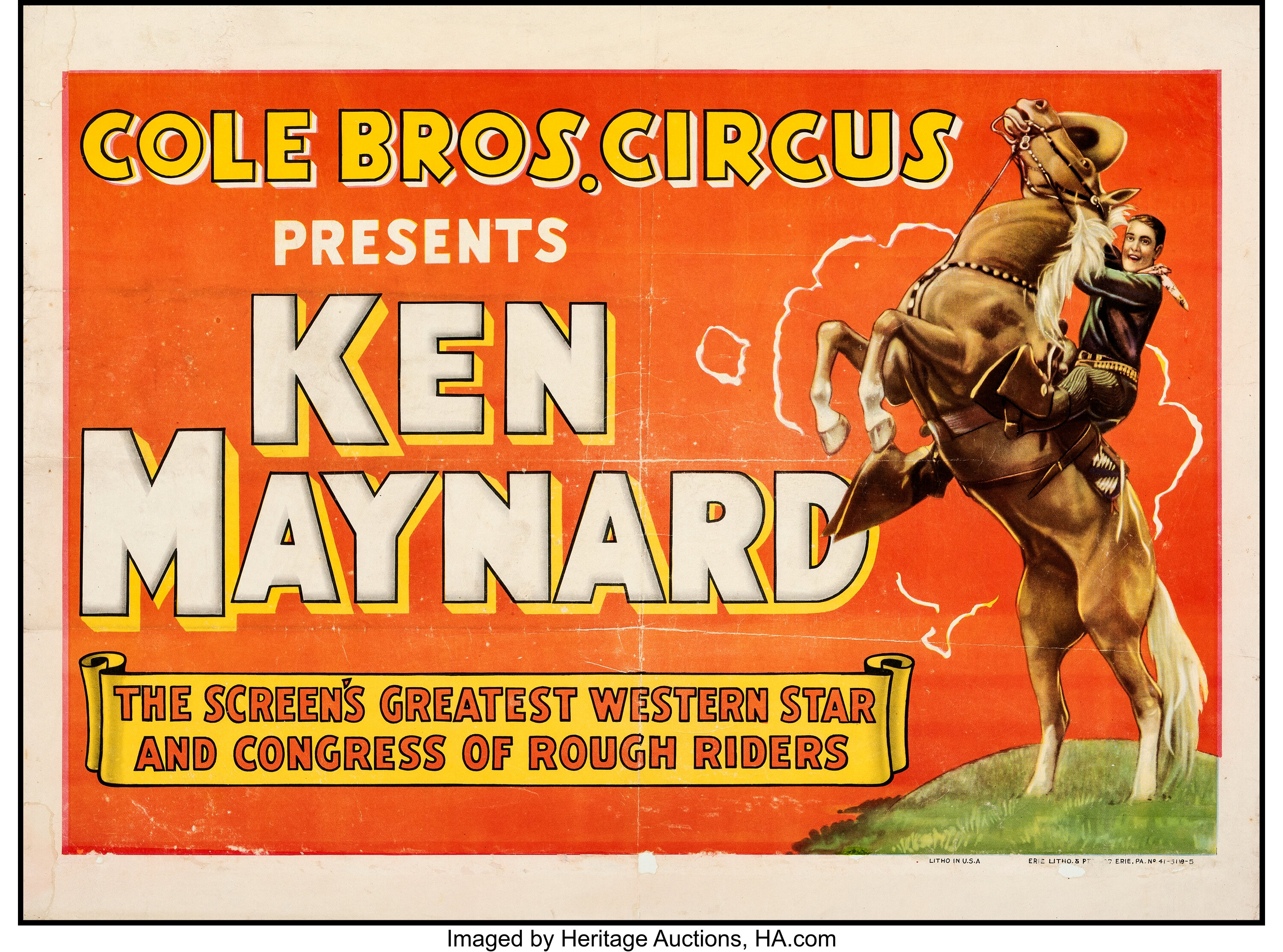 Cole Bros. Circus Presents Ken Maynard (ca. 1930s). Overall: Fine | Lot ...