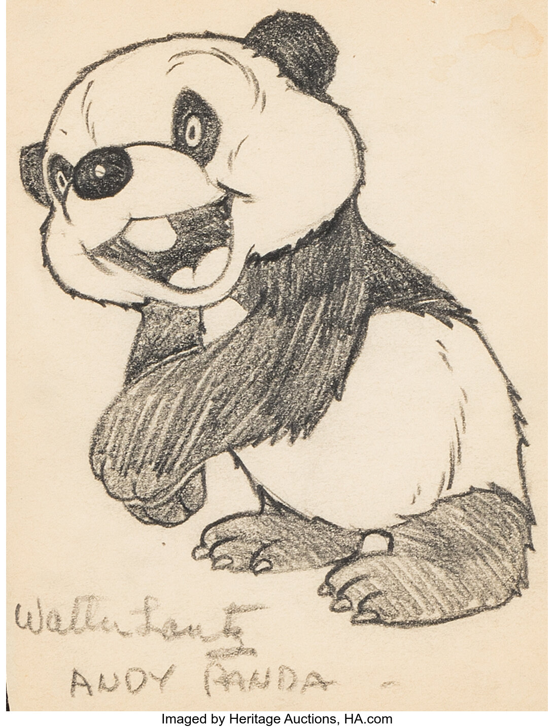 Early Andy Panda Trimmed Animation Drawing Signed by Walter Lantz | Lot ...