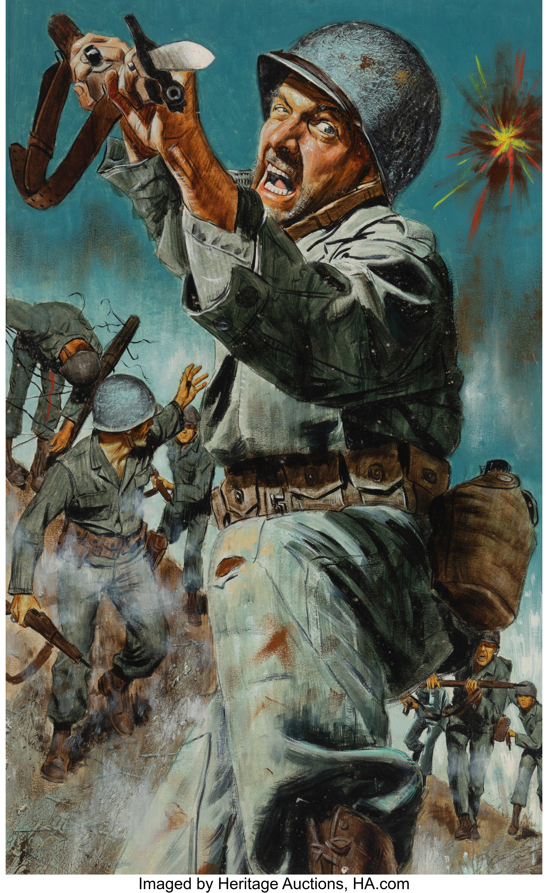 American Artist (20th Century). Battlefield Charge. Gouache on | Lot ...