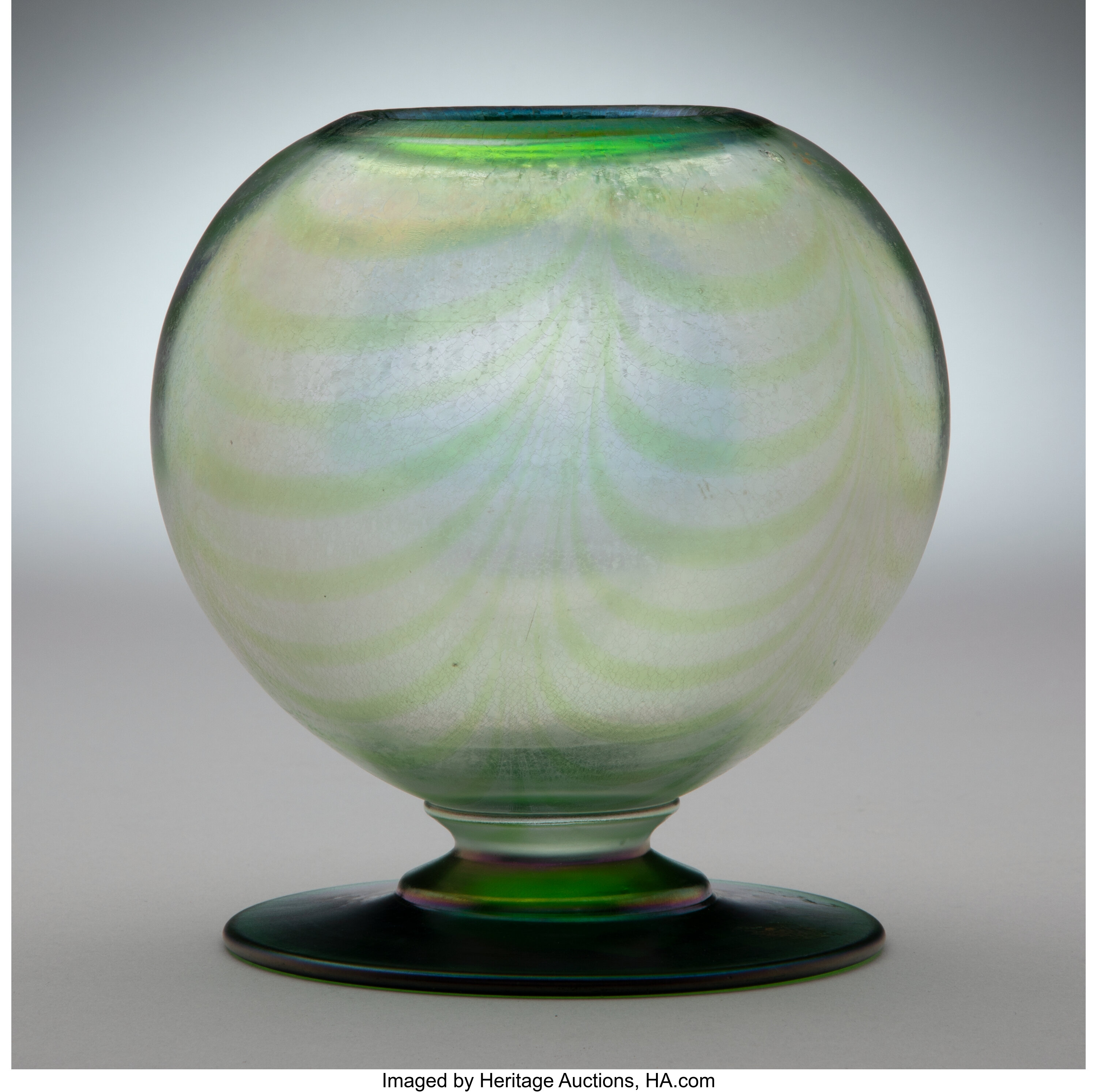 A Steuben Decorated Green Glass Vase, 20th century. Marks: Steuben ...